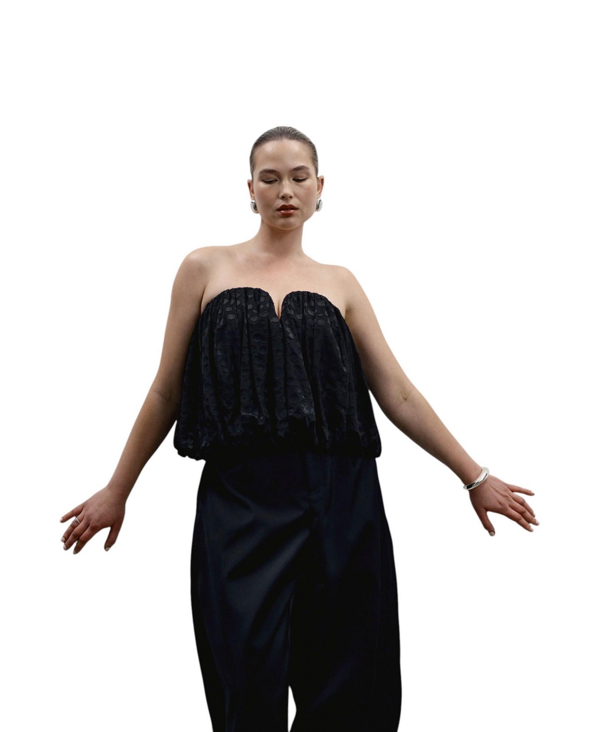 Click here for 11 Honore Plus Size Strapless-Bubble Top - Black b... prices