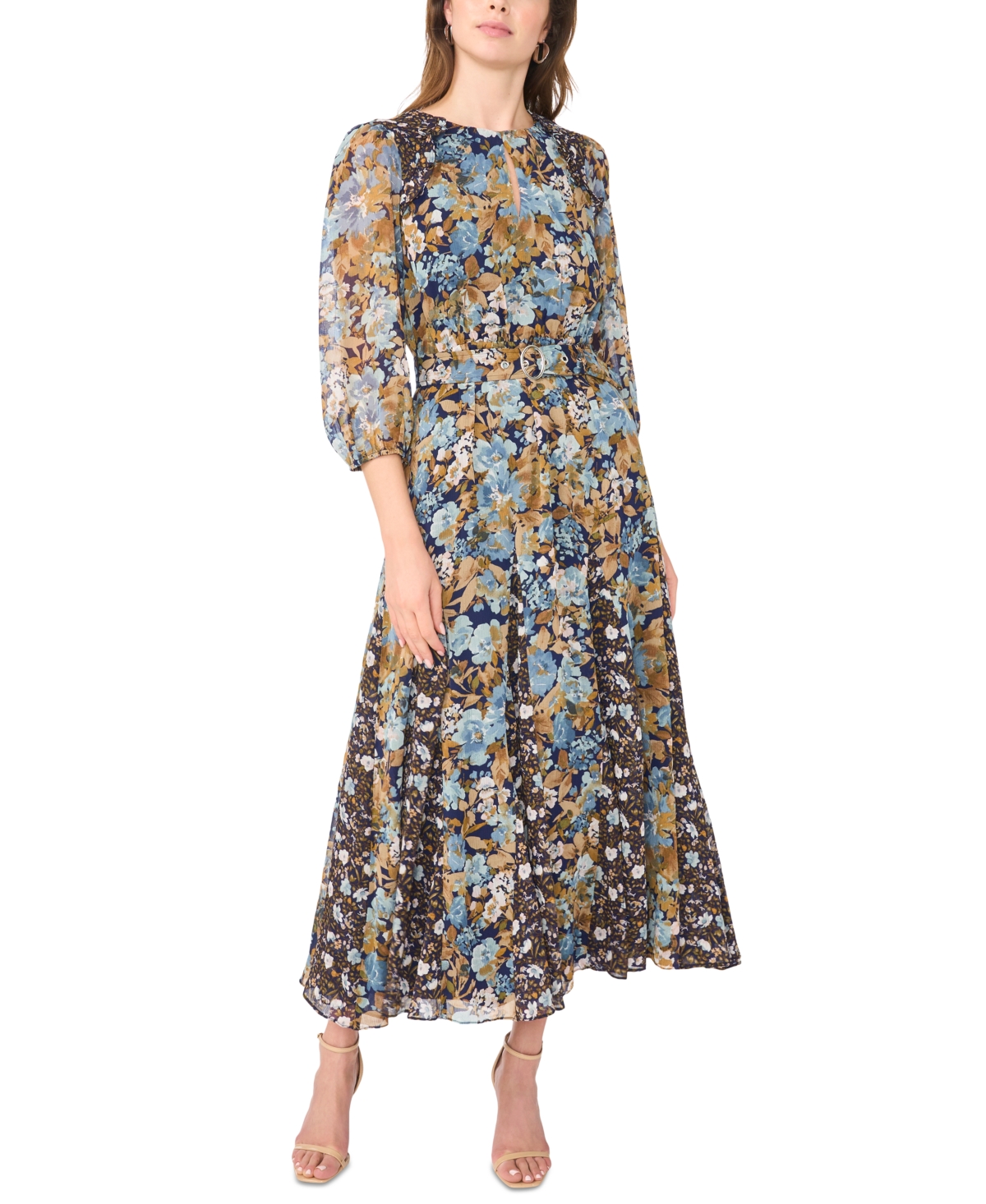 Click here for Msk Womens Keyhole Belted Floral Maxi Dress - Navy prices