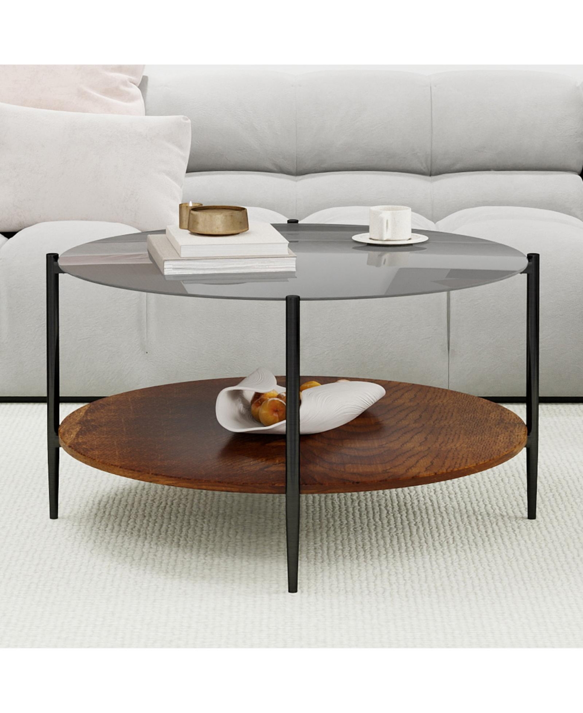 Click here for Flynama Mid Century Round Coffee Table Glass Top W... prices