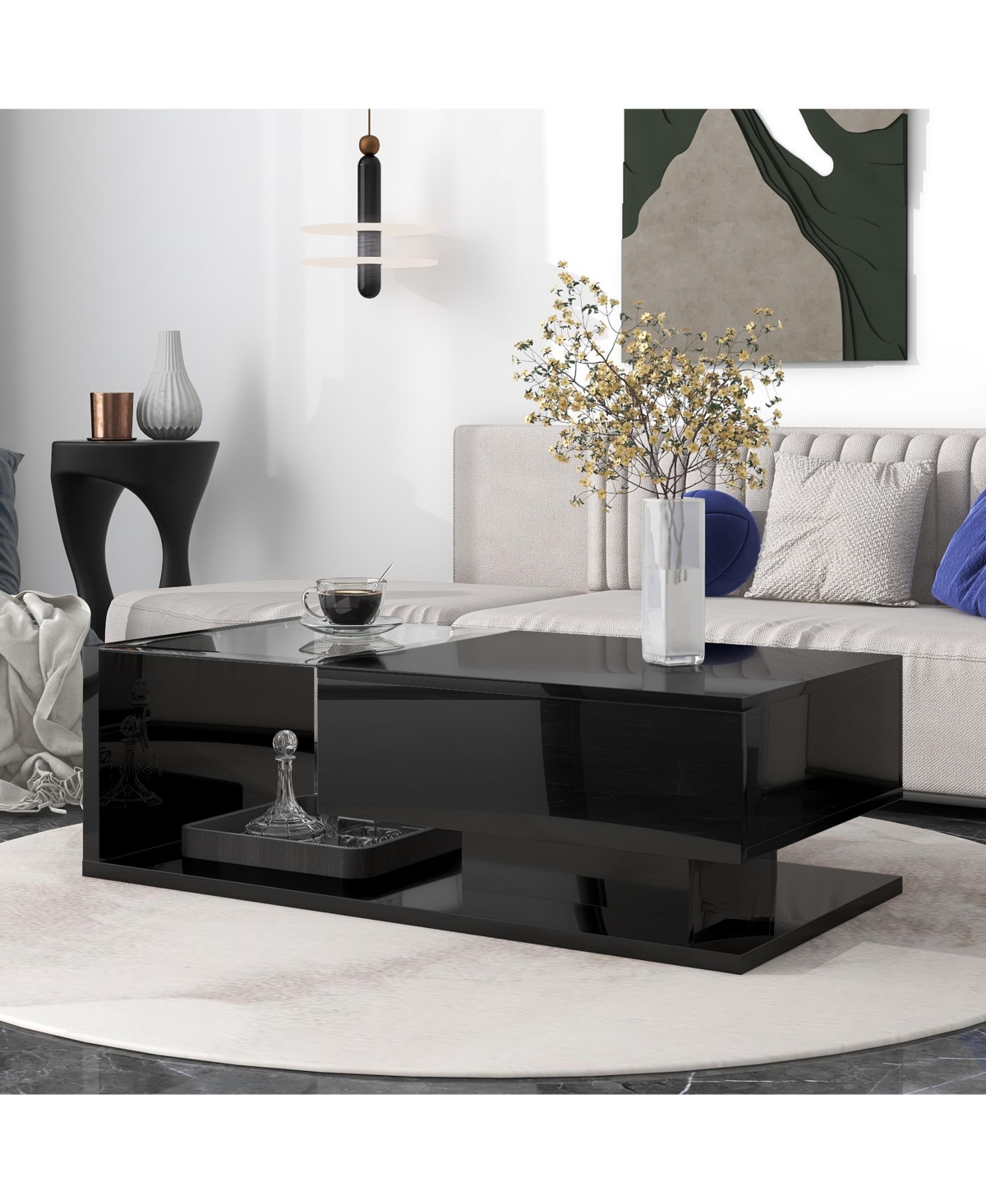 Click here for Flynama 2-Tier Rectangular Glass Coffee Table - Bl... prices
