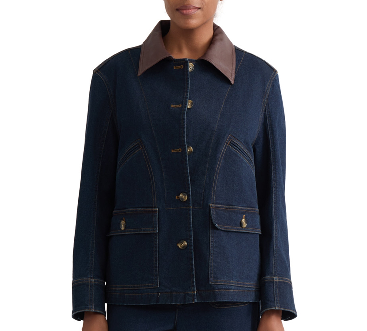Click here for Jones New York Petite Two-Toned Short Denim Jacket... prices