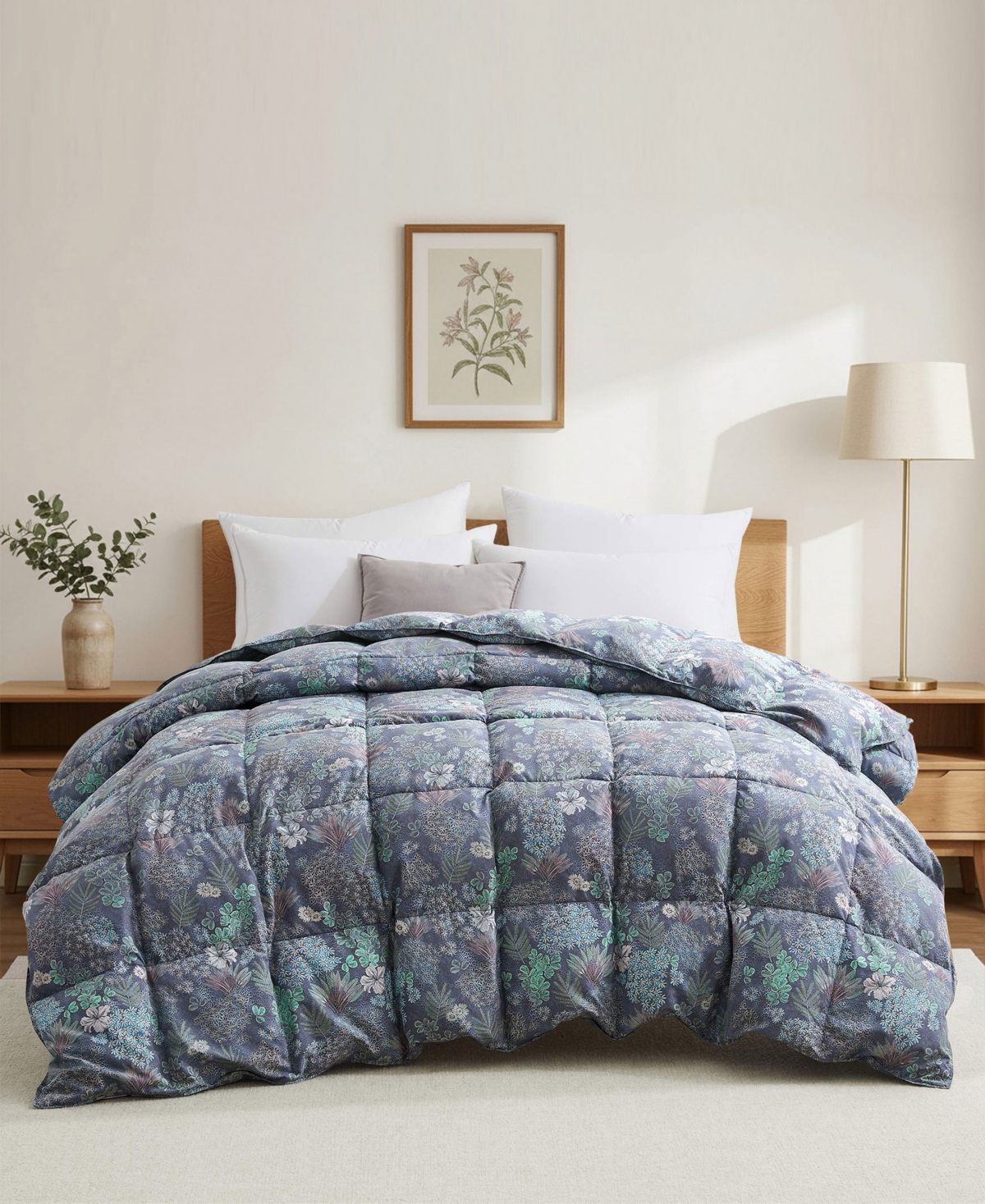 Unikome Printed All Season White Goose Feather Fiber Comforter  California King - Purple