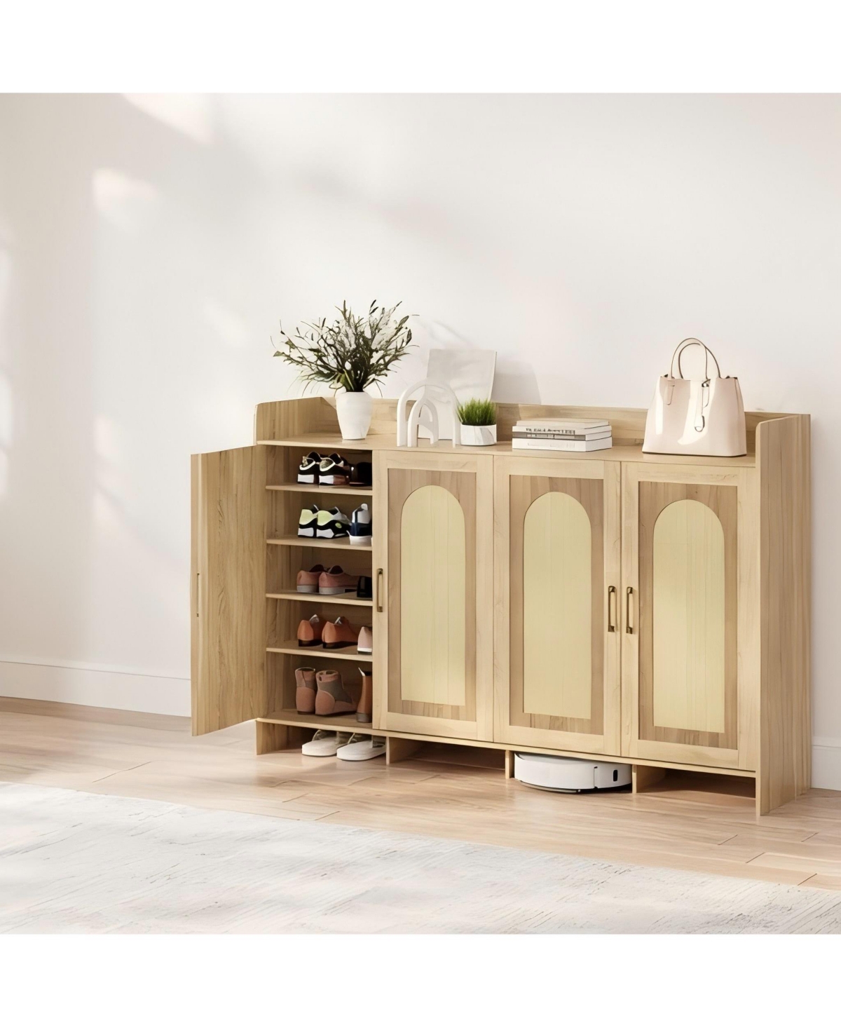 Click here for 63 x 15 x 41 in 4 Door Arched Shoe Cabinet with Fa... prices