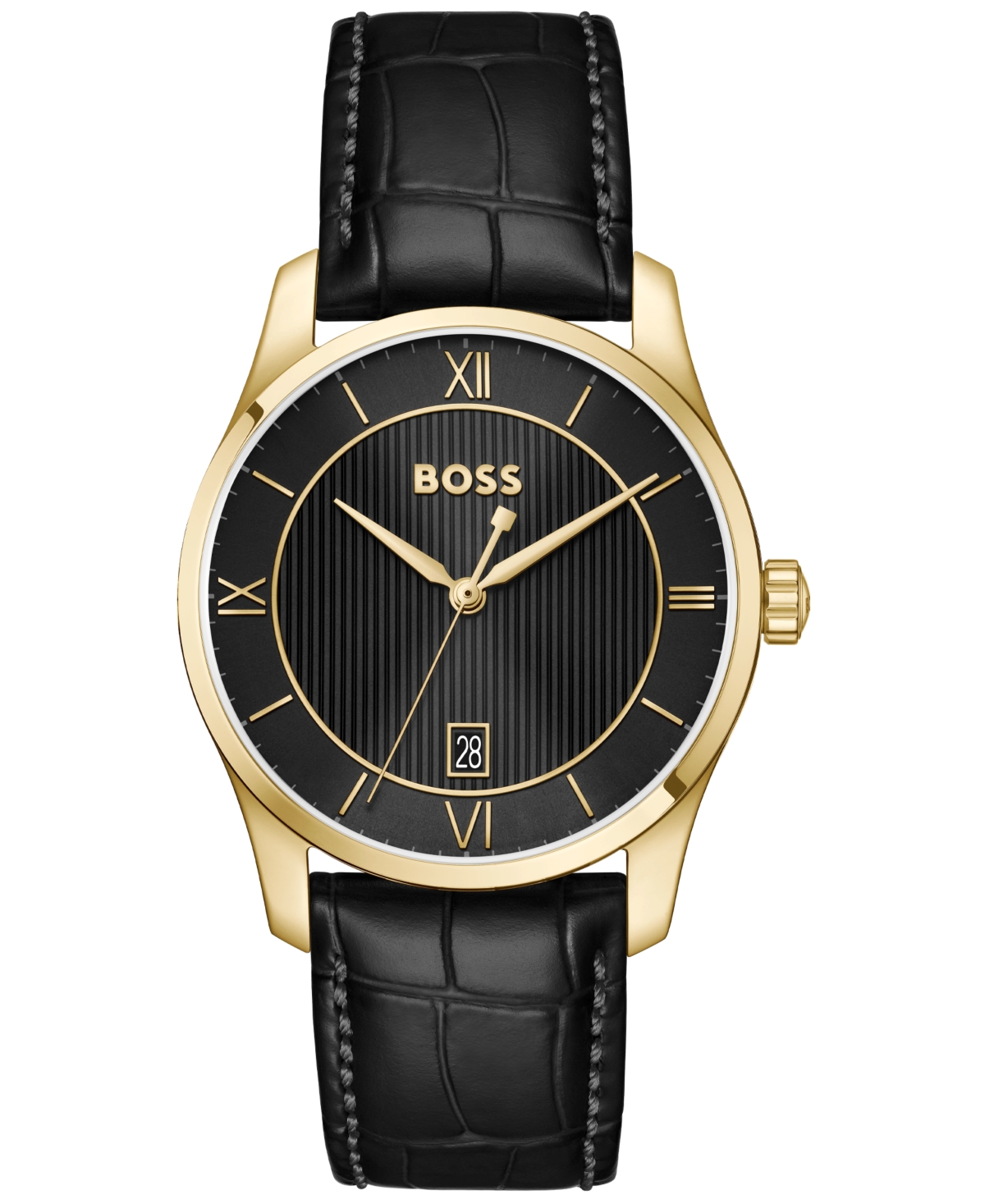 Click here for Hugo Boss Mens Principle Quartz Black Calfskin Lea... prices
