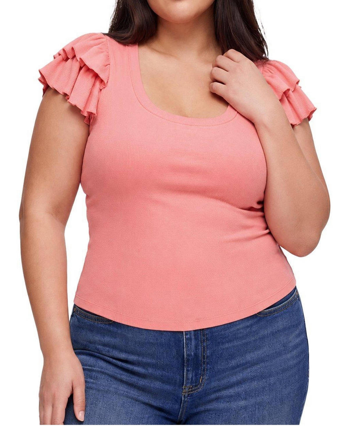 Click here for Torrid Plus Size Belle Isle Ribbed Ruffle-Sleeve T... prices