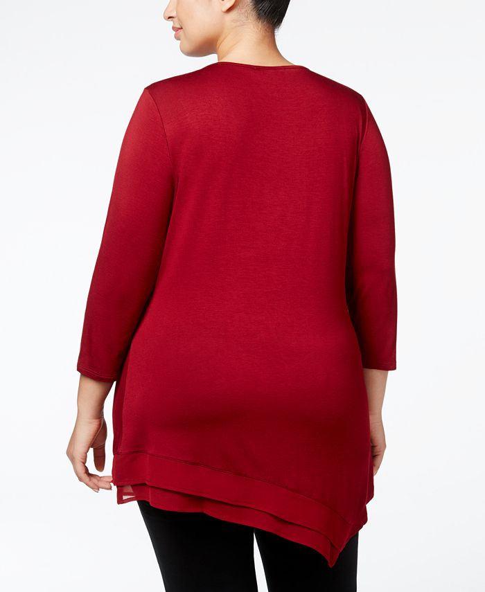 Belldini Plus Size Rhinestone-Trimmed Chiffon-Inset Tunic - Macy's