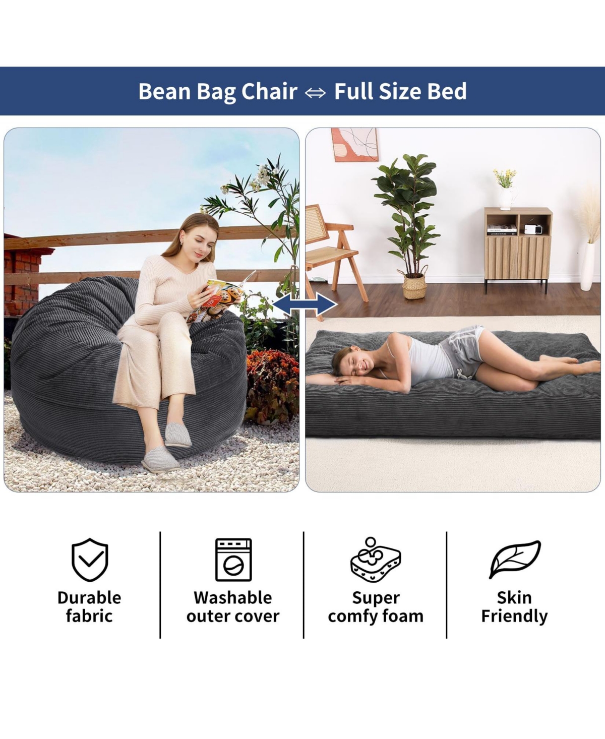 Click here for gaomon 2-in-1 Convertible Corduroy Bean Bag Chair... prices