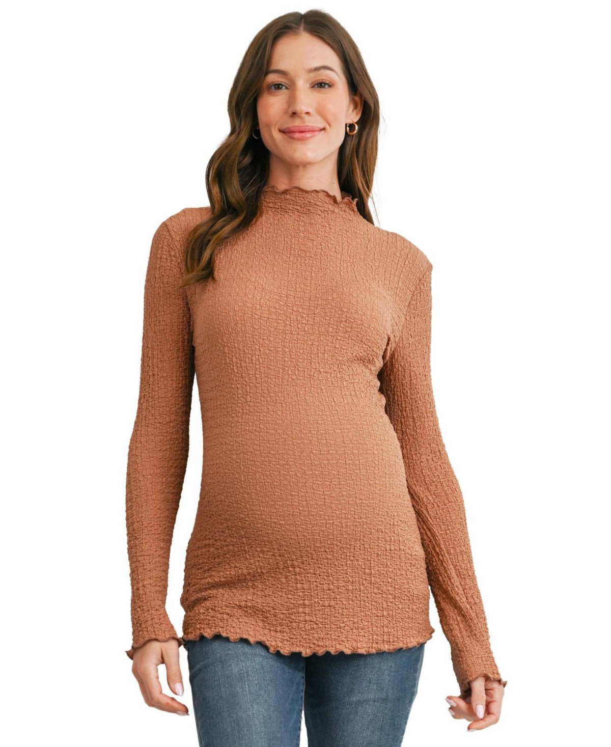 Click here for Hello Miz Maternity Textured Mock Neck Long-Sleeve... prices