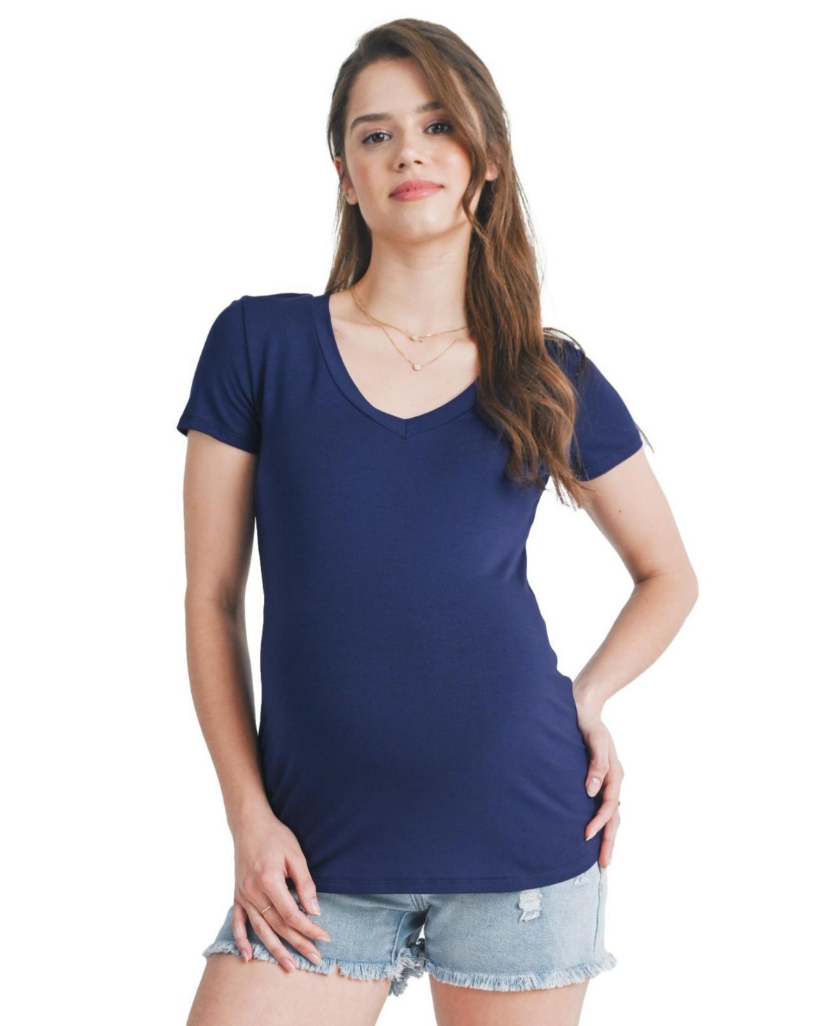 Click here for Hello Miz Maternity Short-Sleeve Fitted V-Neck Top... prices