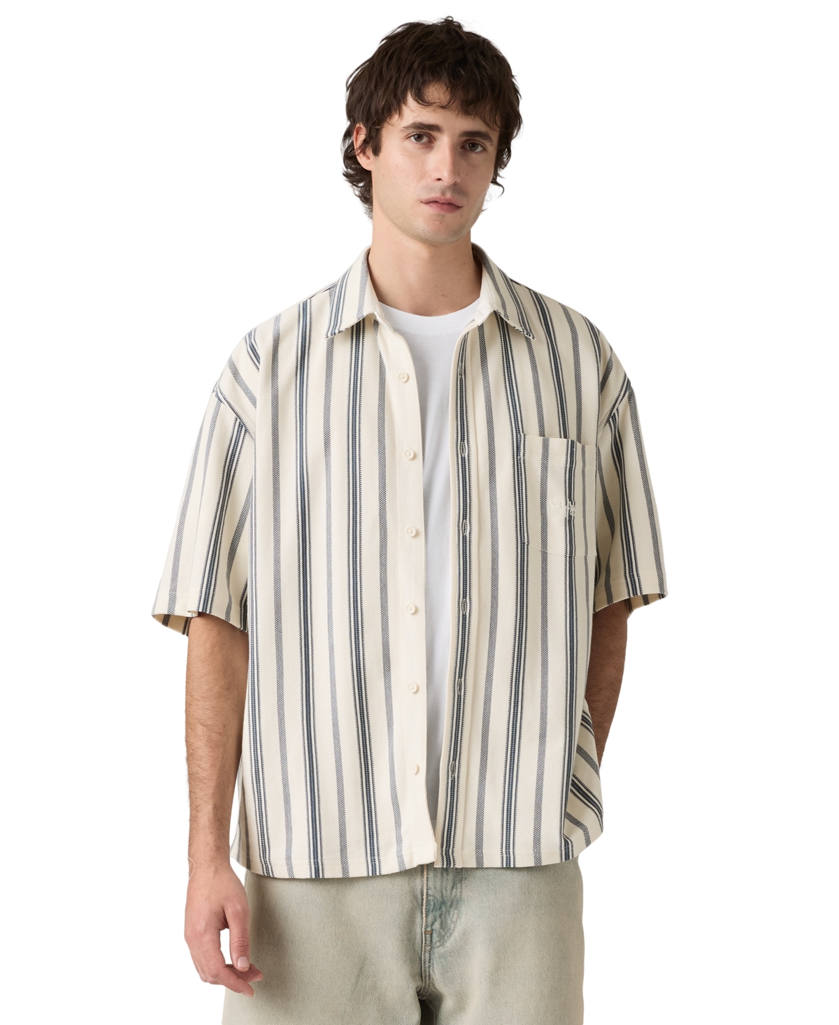 Click here for Levis Mens Dawson Pique Stripe Shirt - Ivory prices