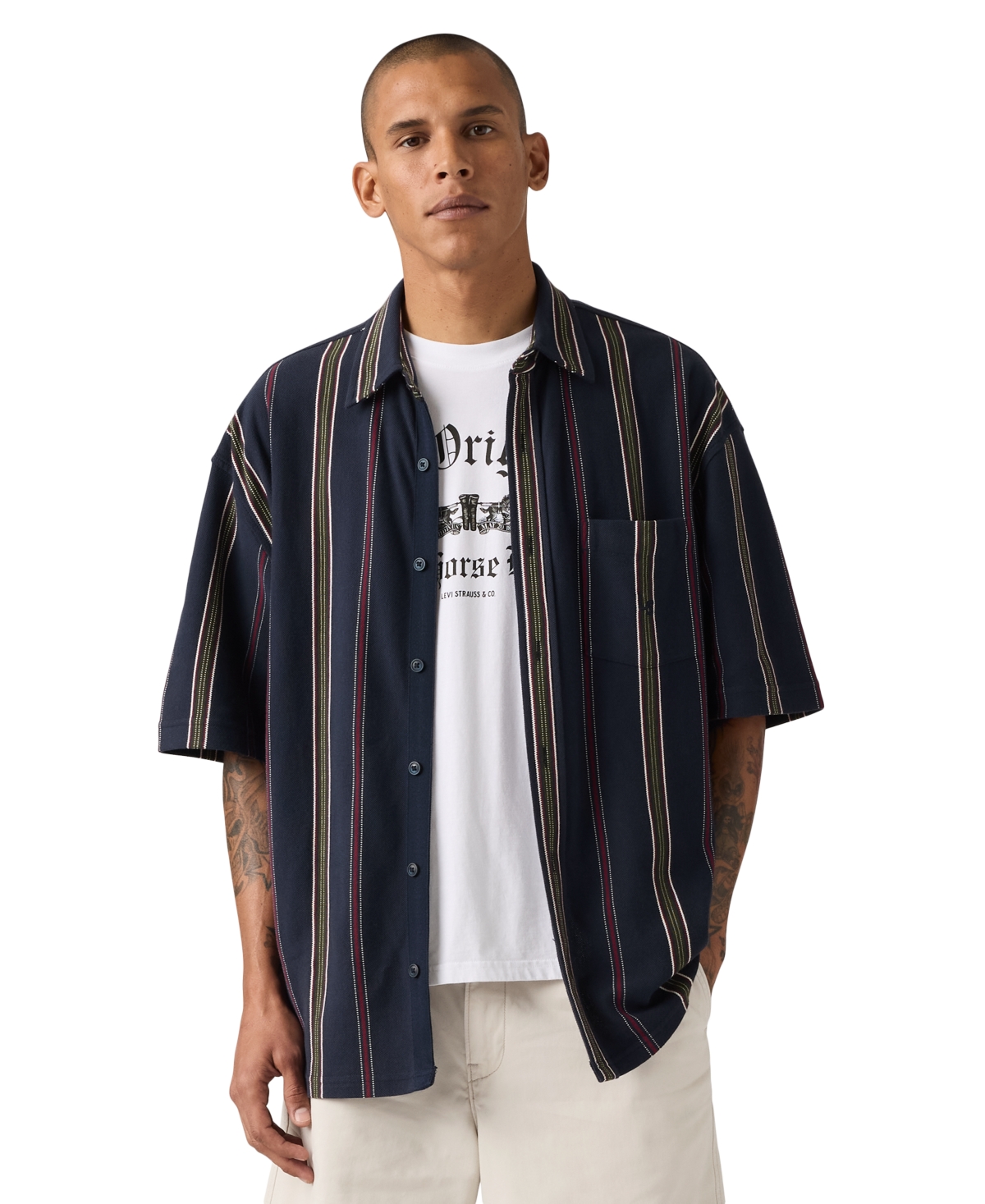 Click here for Levis Mens Dawson Pique Stripe Shirt - Navy prices