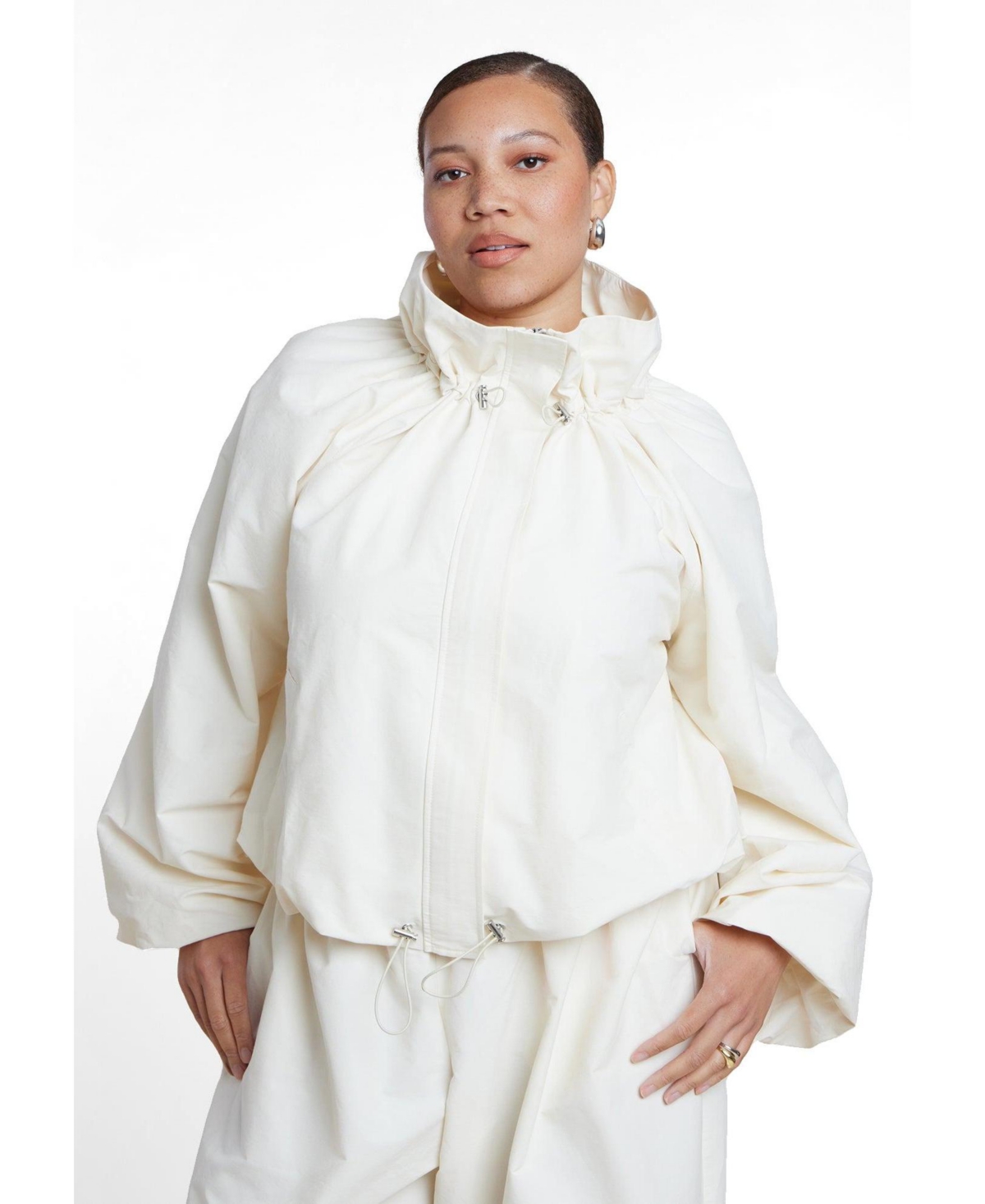 Click here for Eloquii Plus Size Cotton-Blend Drawcord Bomber Jac... prices