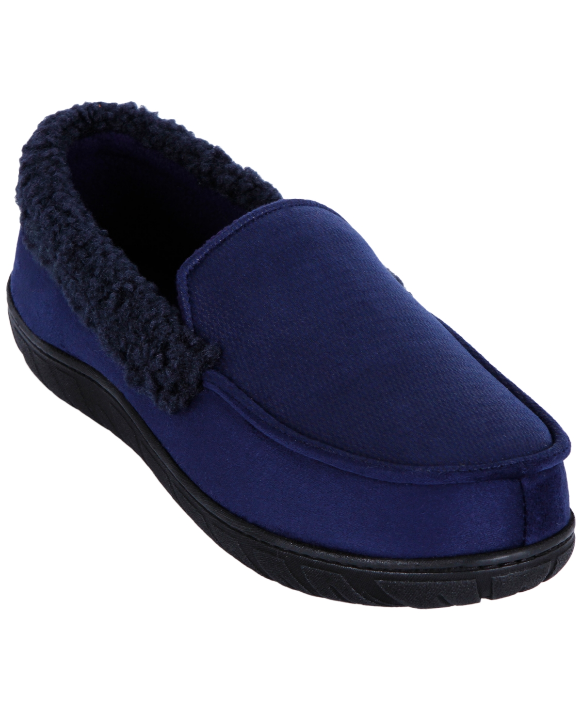 Click here for Isotoner Mens Moccasin Berber Cuff Slippers - Navy prices