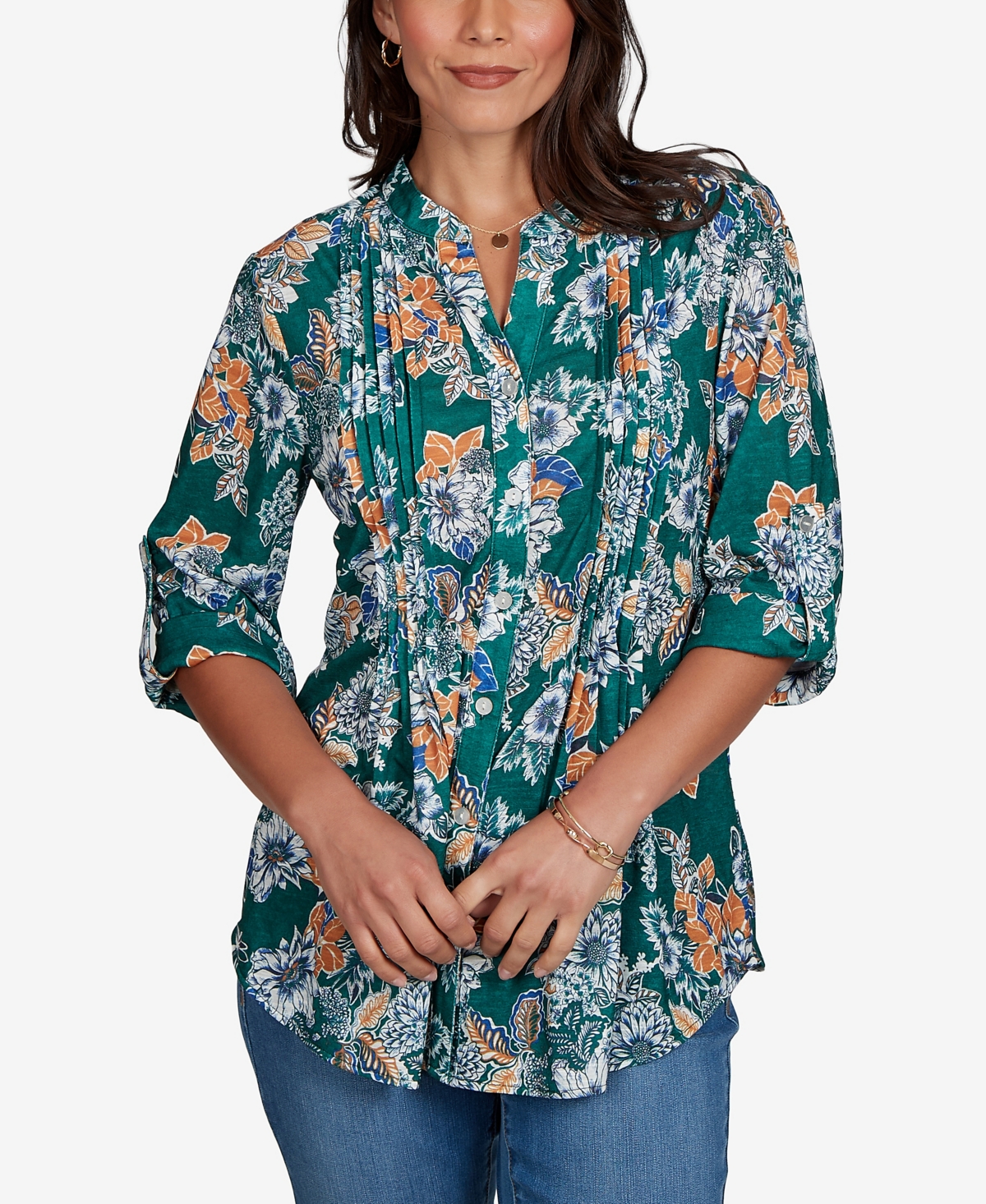 Click here for Ruby Rd. Petite Kensington Henley 3/4-Sleeve Flora... prices