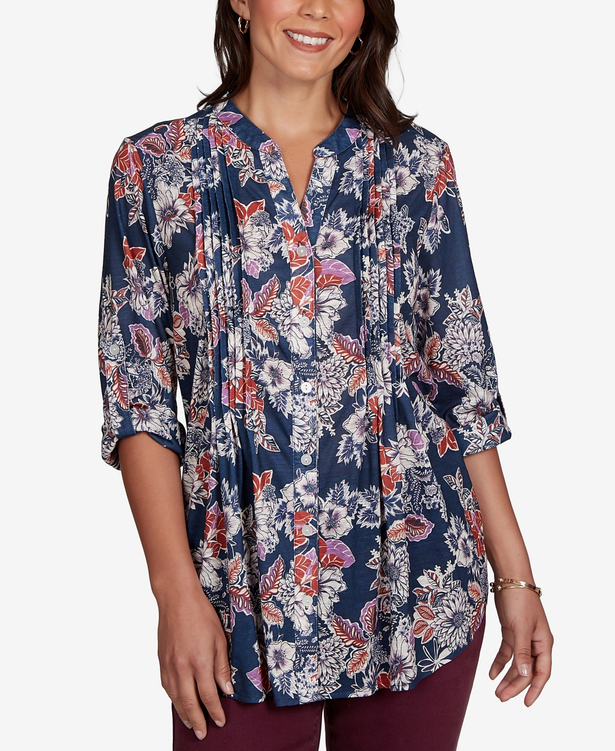 Click here for Ruby Rd. Petite Kensington Henley 3/4-Sleeve Flora... prices