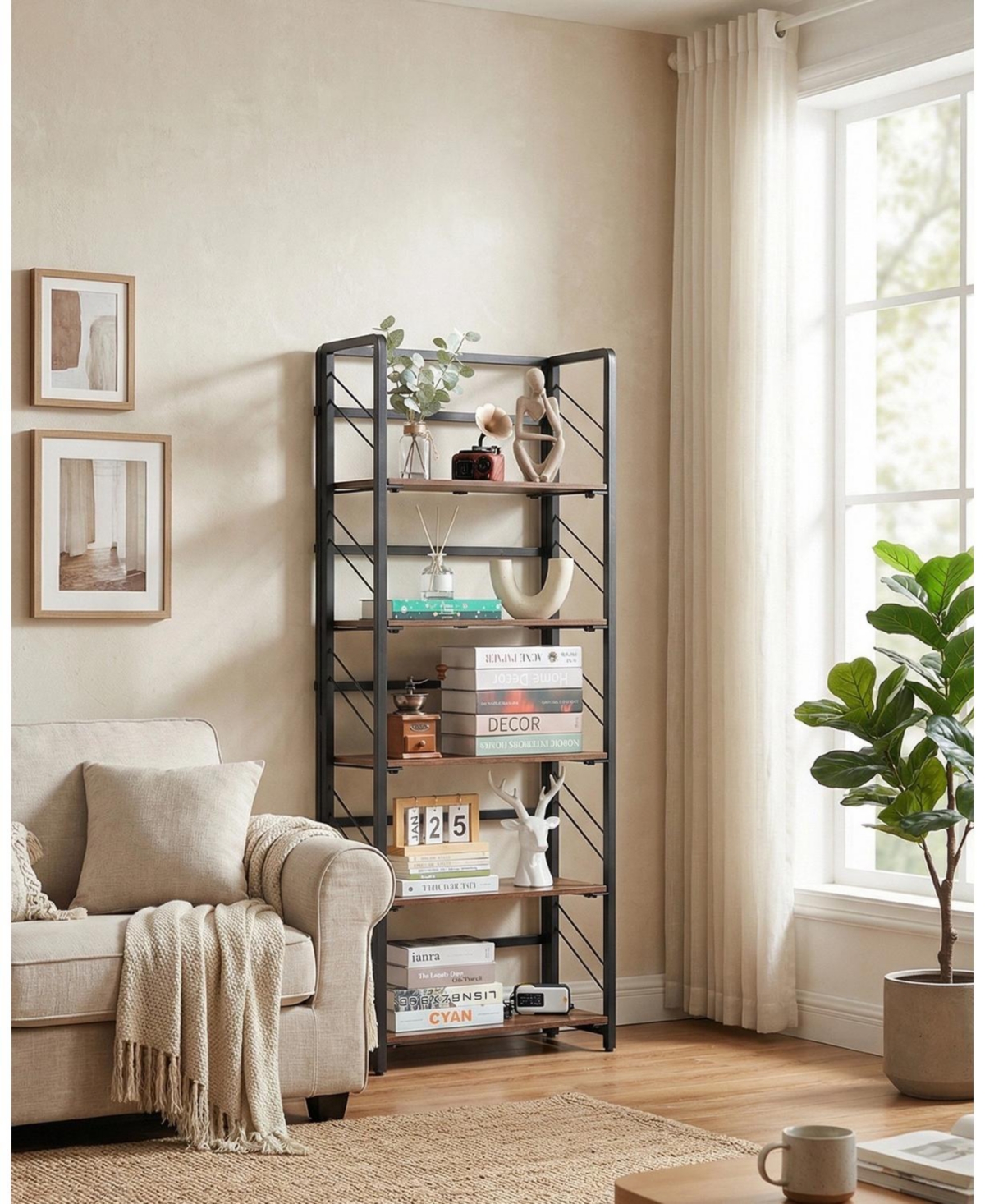 Click here for No-Assembly 5-Tier Folding Bookshelf  Vintage Wood... prices