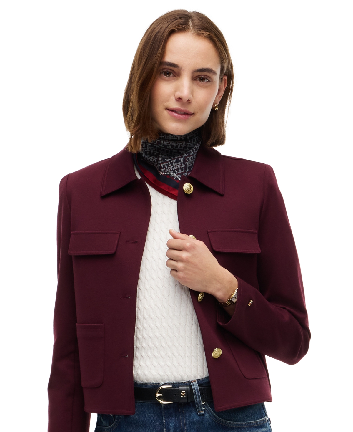 Click here for Tommy Hilfiger Womens Ponte Knit Band Collar Jacke... prices
