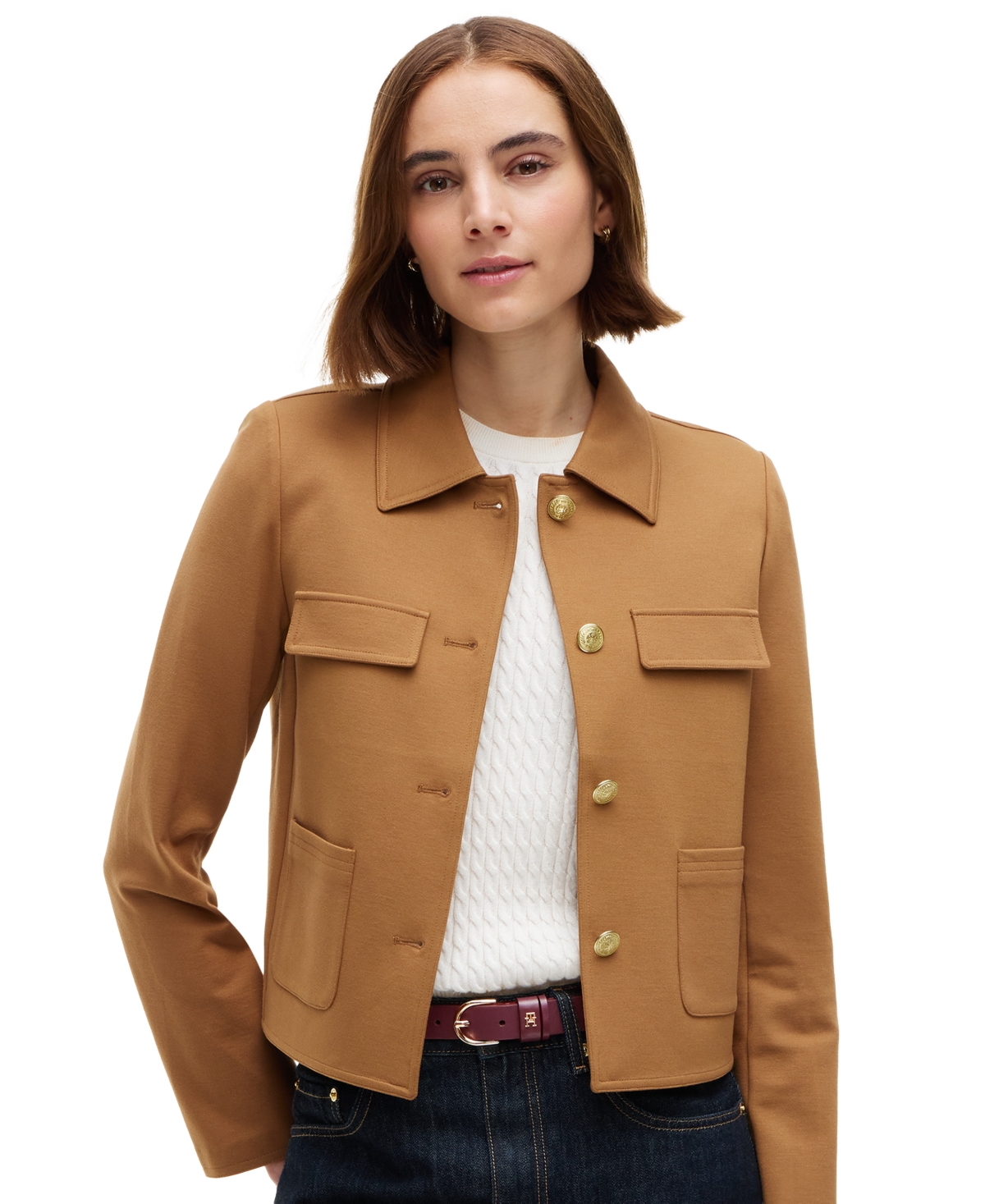Click here for Tommy Hilfiger Womens Ponte Knit Band Collar Jacke... prices