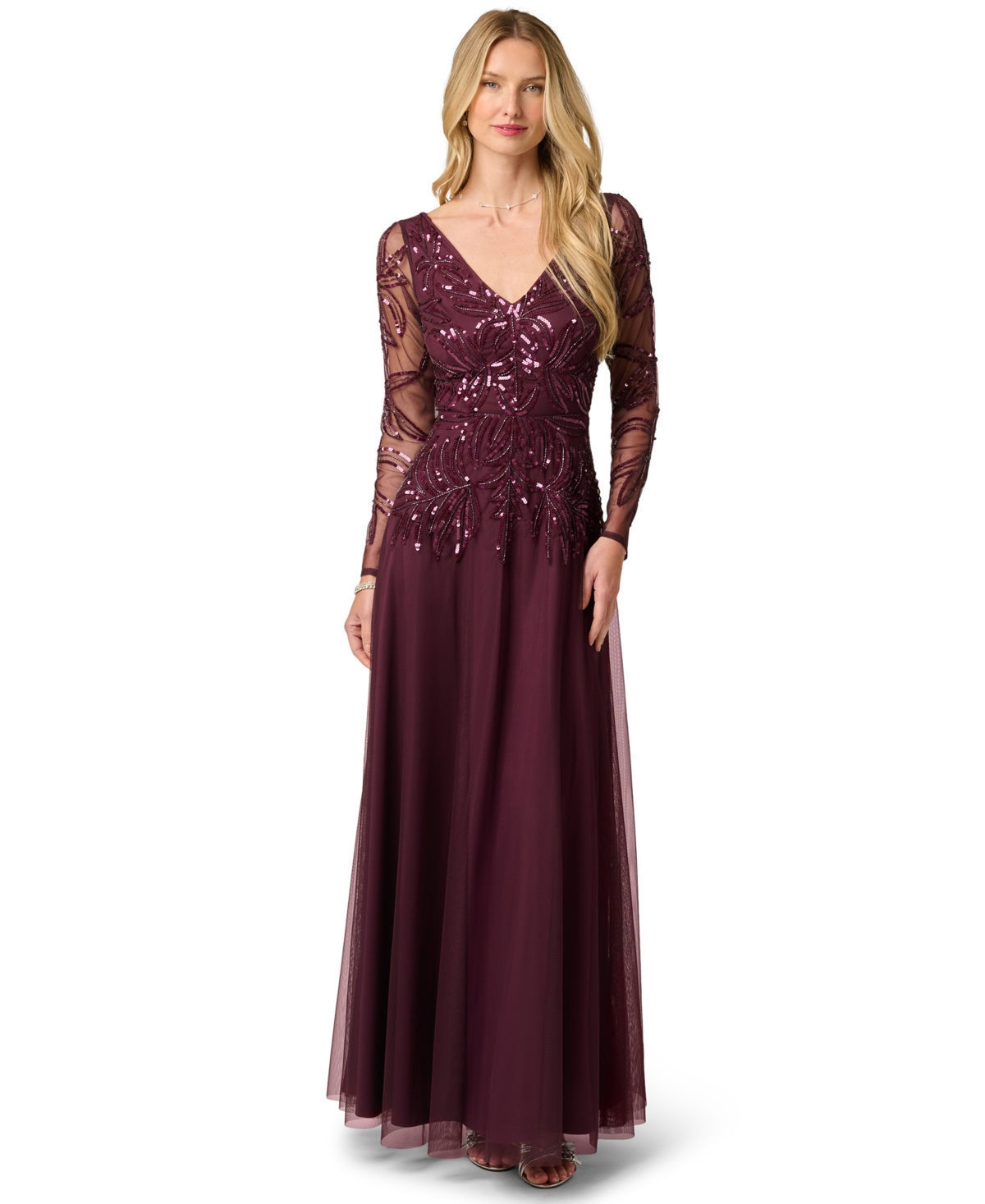 Click here for Adrianna Papell Petite Long-Sleeve Sequined V-Neck... prices