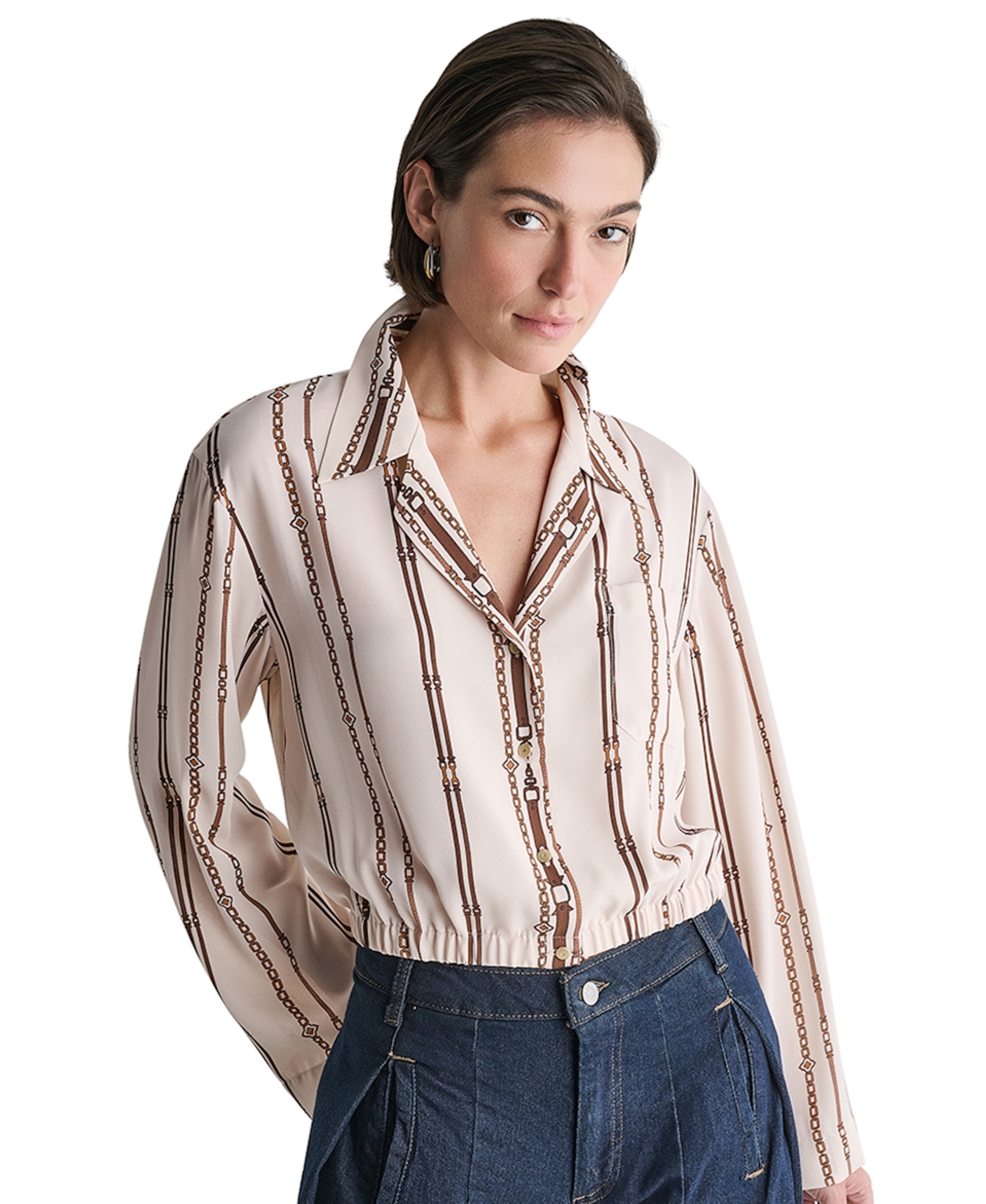 Click here for Bcbg Womens Collared Long-Sleeve Crop Button-Up To... prices