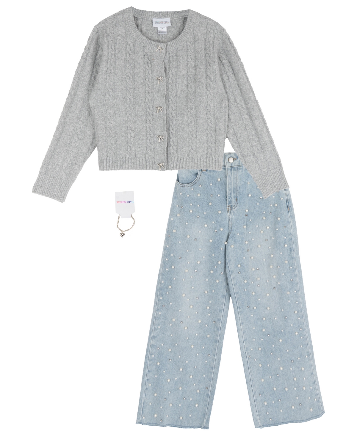 Click here for Tween Diva Girls 7-12 Cable Knit Cardigan  Embelli... prices
