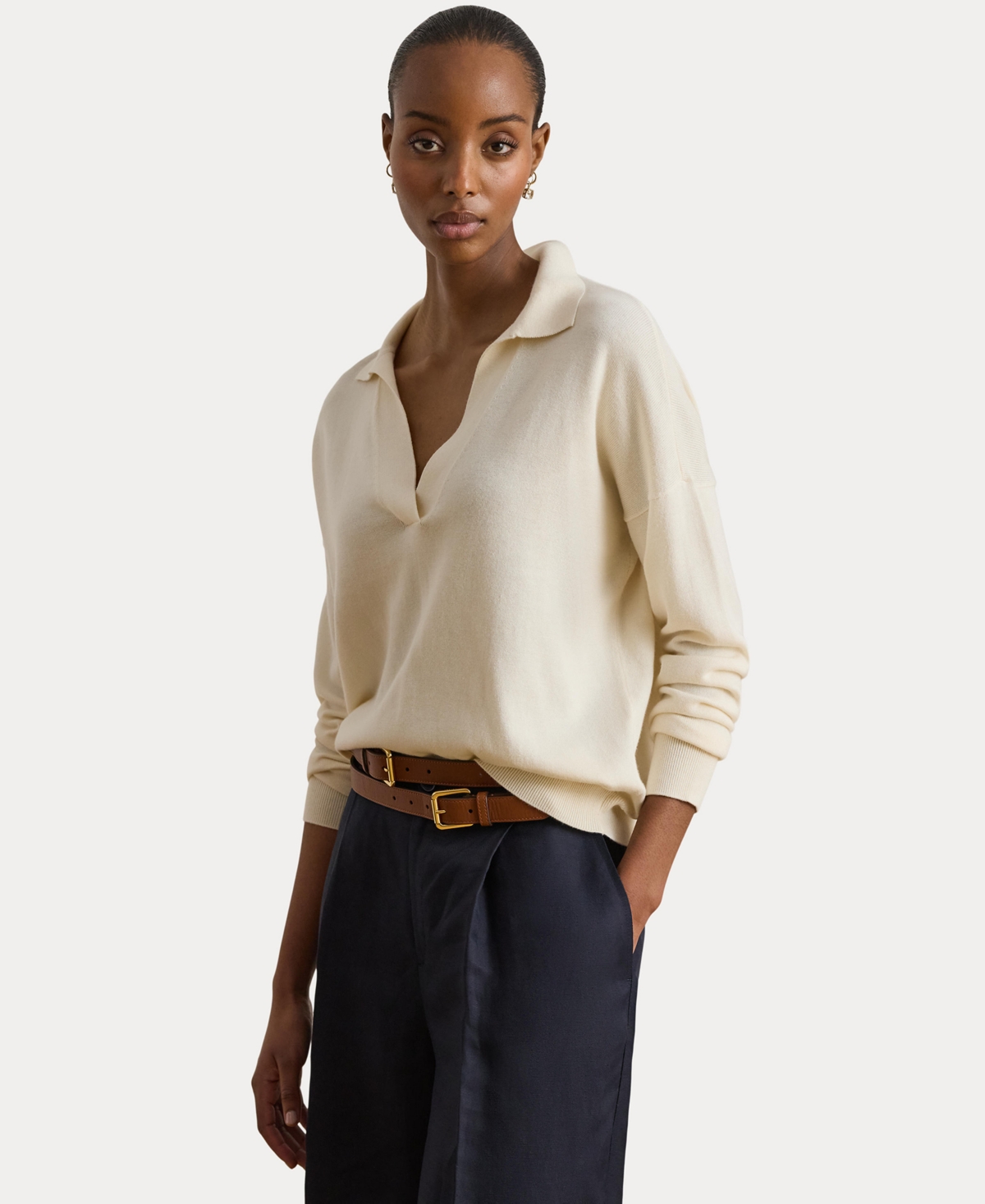 Click here for Lauren Ralph Lauren Womens Polo V-Neck Long-Sleeve... prices