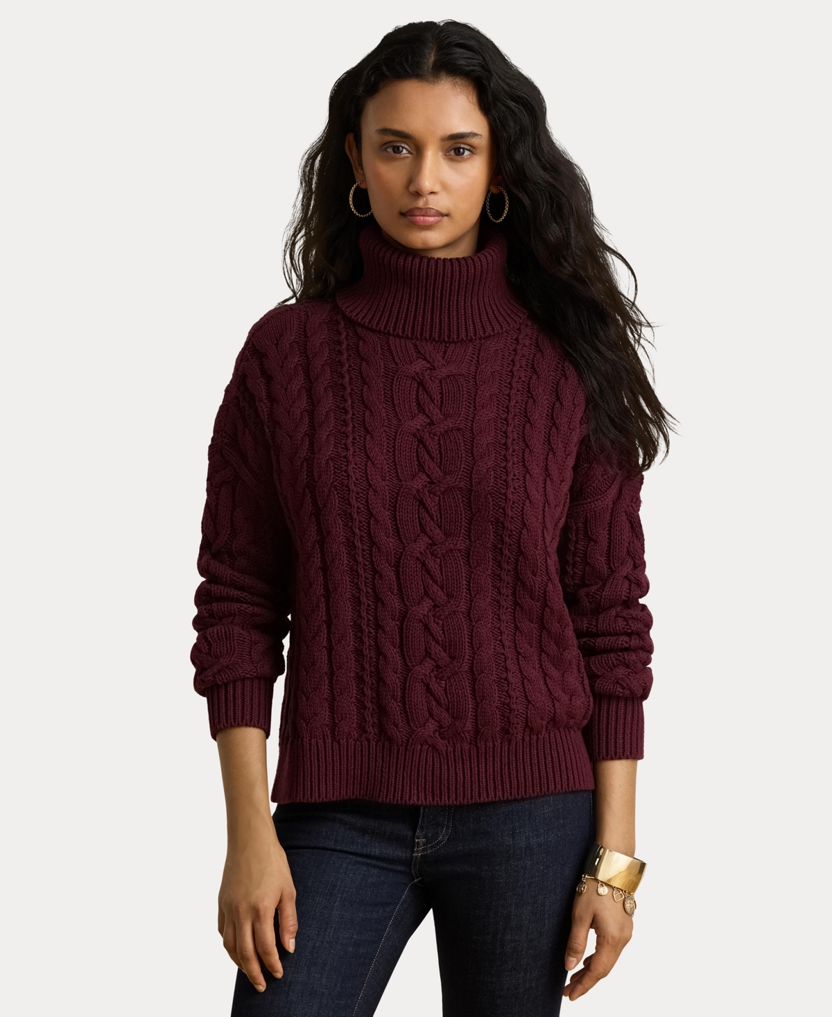 Click here for Lauren Ralph Lauren Womens Cable-Knit Cotton Turtl... prices