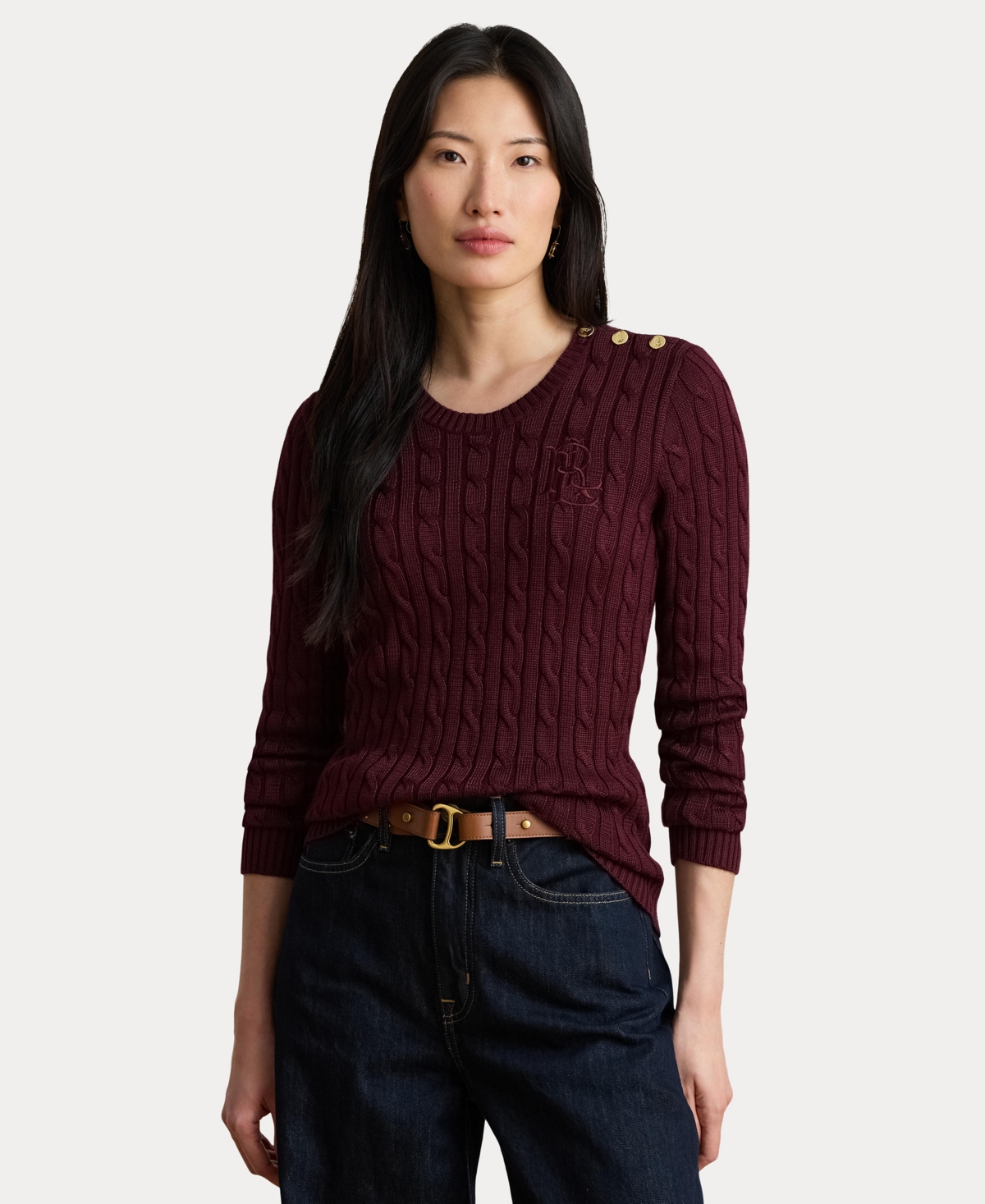 Click here for Lauren Ralph Lauren Womens Button-Trim Cable-Knit... prices