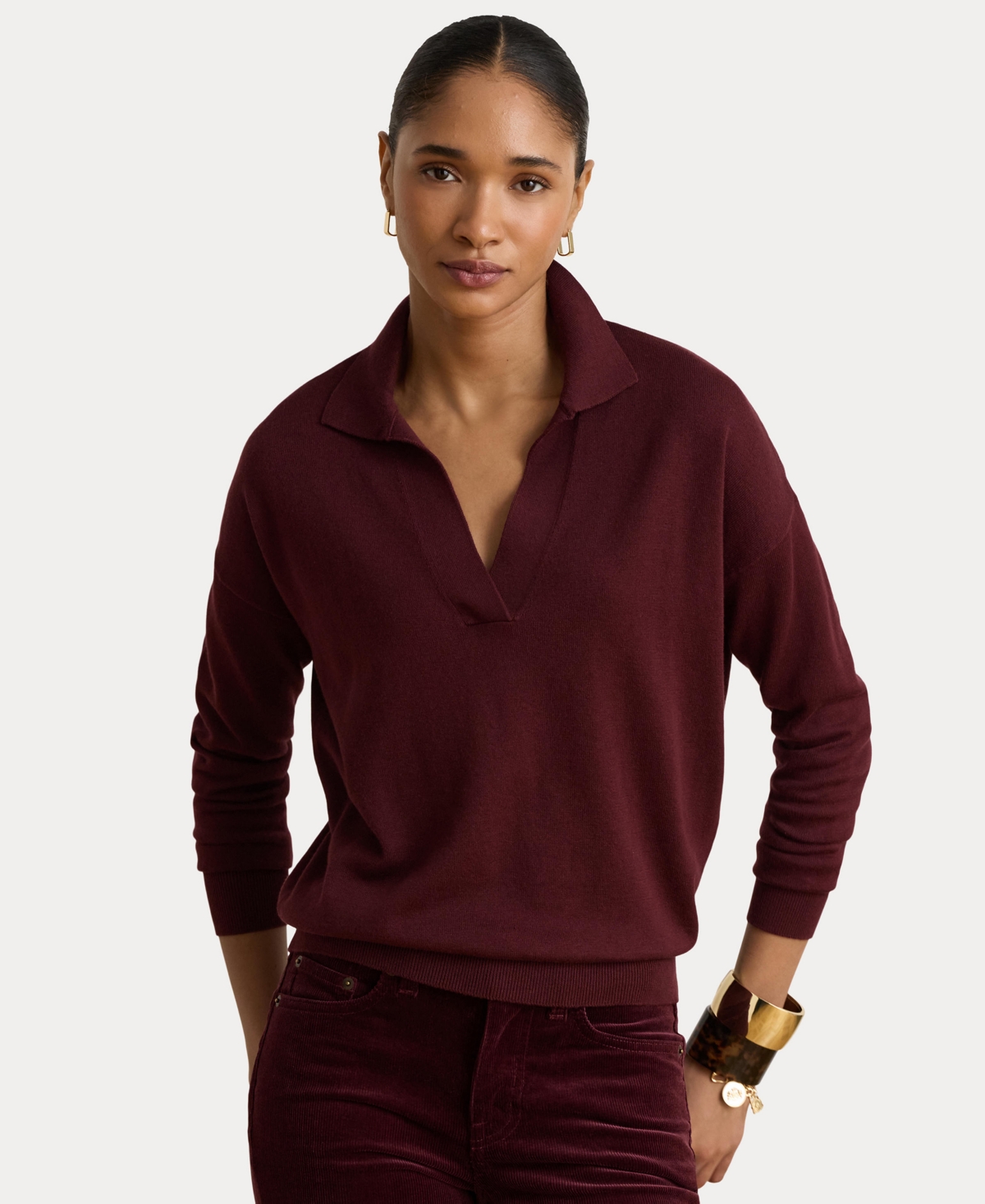 Click here for Lauren Ralph Lauren Womens Polo V-Neck Long-Sleeve... prices