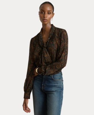 Click here for Lauren Ralph Lauren Womens Paisley Tie Neck Blouse prices