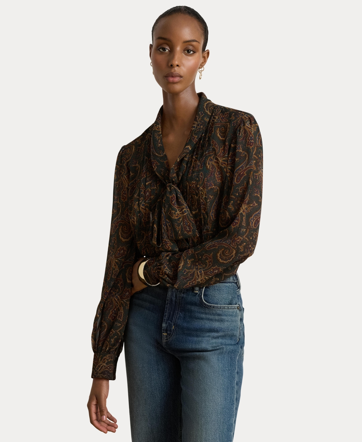 Click here for Lauren Ralph Lauren Womens Paisley Tie-Neck Blouse... prices