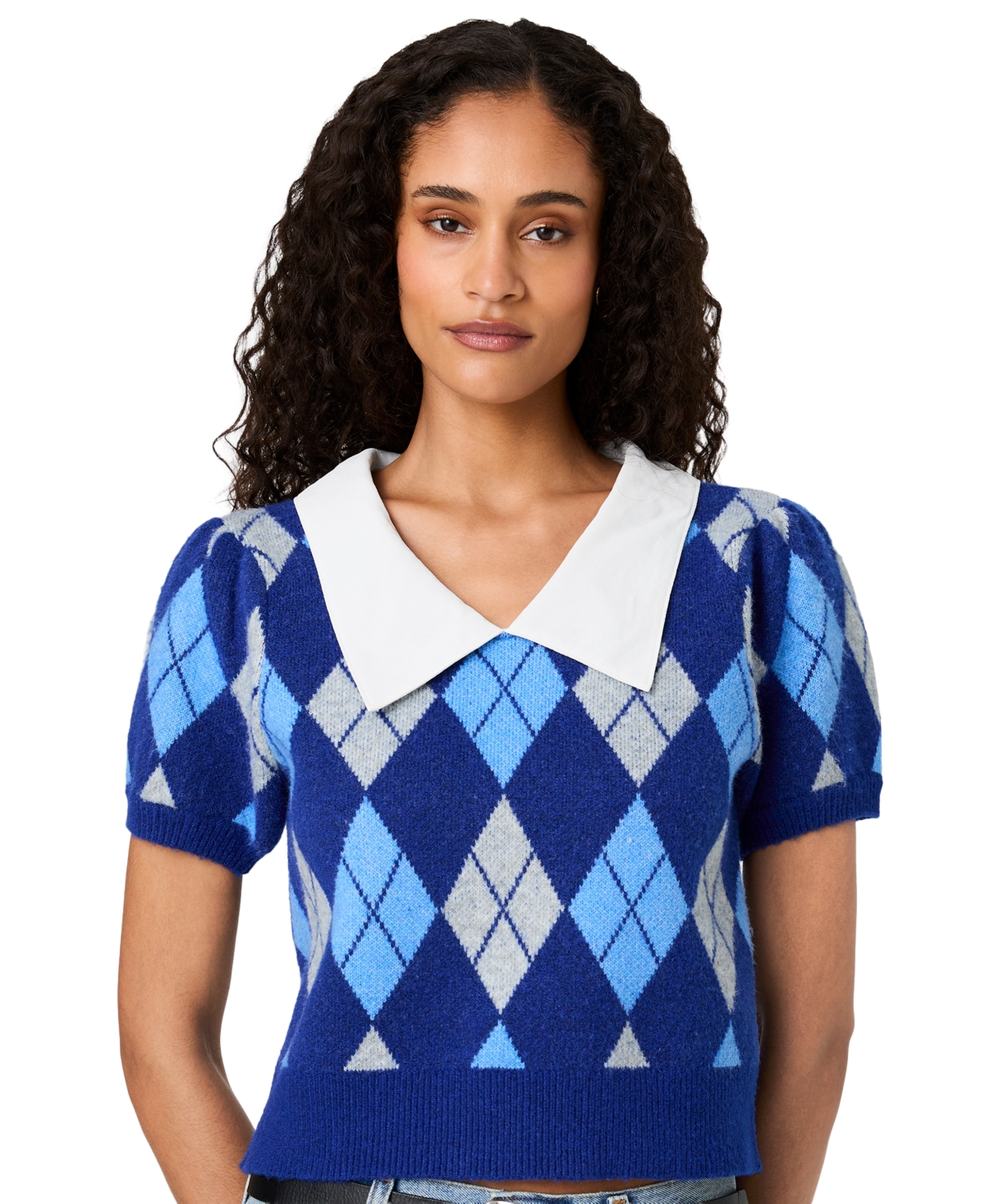 Click here for French Connection Womens Koda Puff-Sleeve Argyle-J... prices