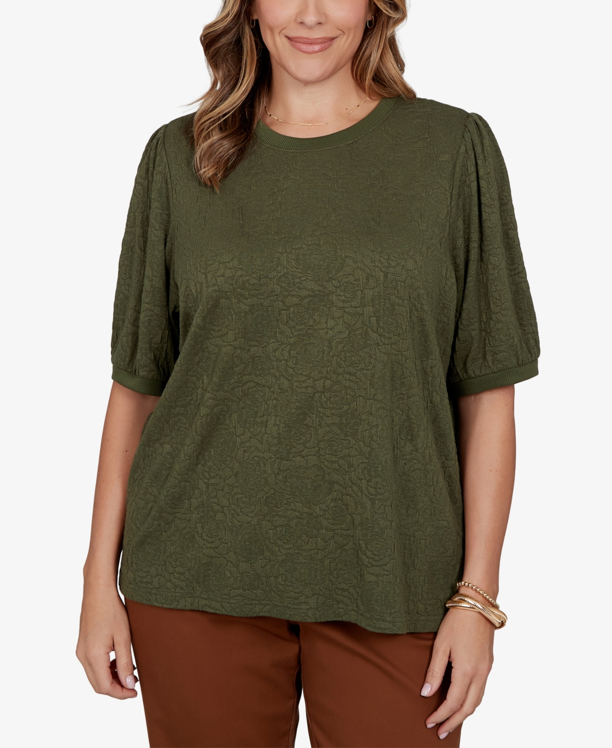 Click here for Ruby Rd. Plus Size Rosette Floral Side-Slit T-Shir... prices