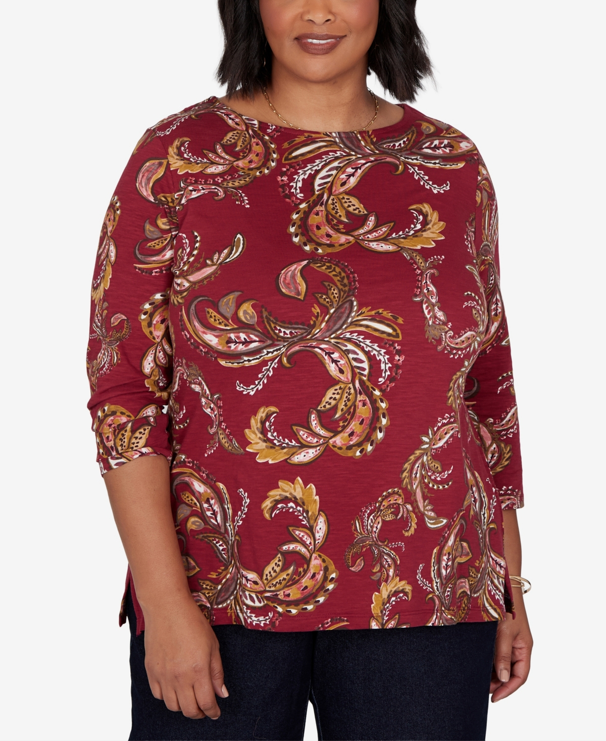 Click here for Ruby Rd. Plus Size Paisley 3/4-Sleeve Boat-Neck T-... prices
