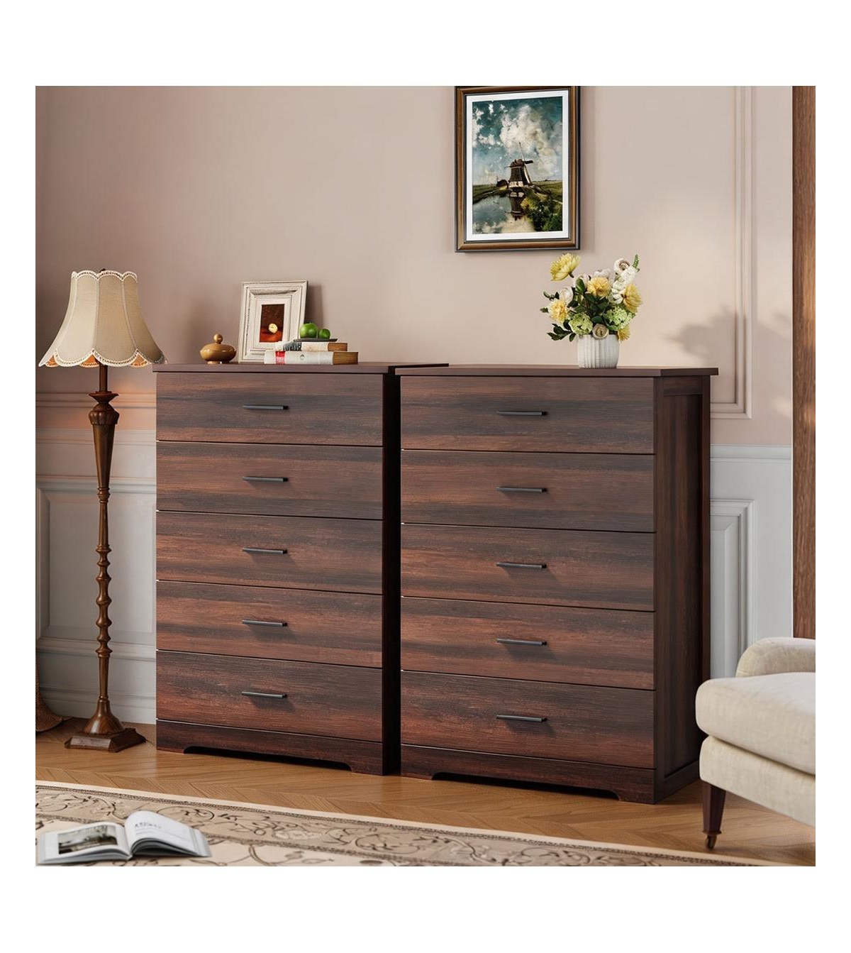 Click here for gaomon 5-Drawer Dresser Chest Set of 2 Mid-Century... prices