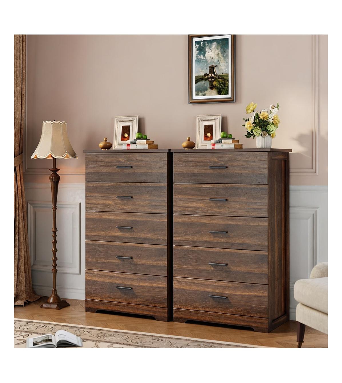 Click here for gaomon 5-Drawer Dresser Chest Set of 2 Mid-Century... prices