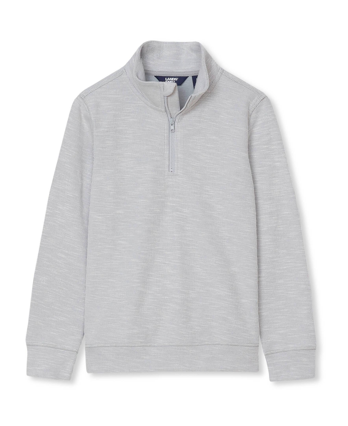 Click here for Lands End Boys Quarter Zip Slub Sweater - Gray hea... prices