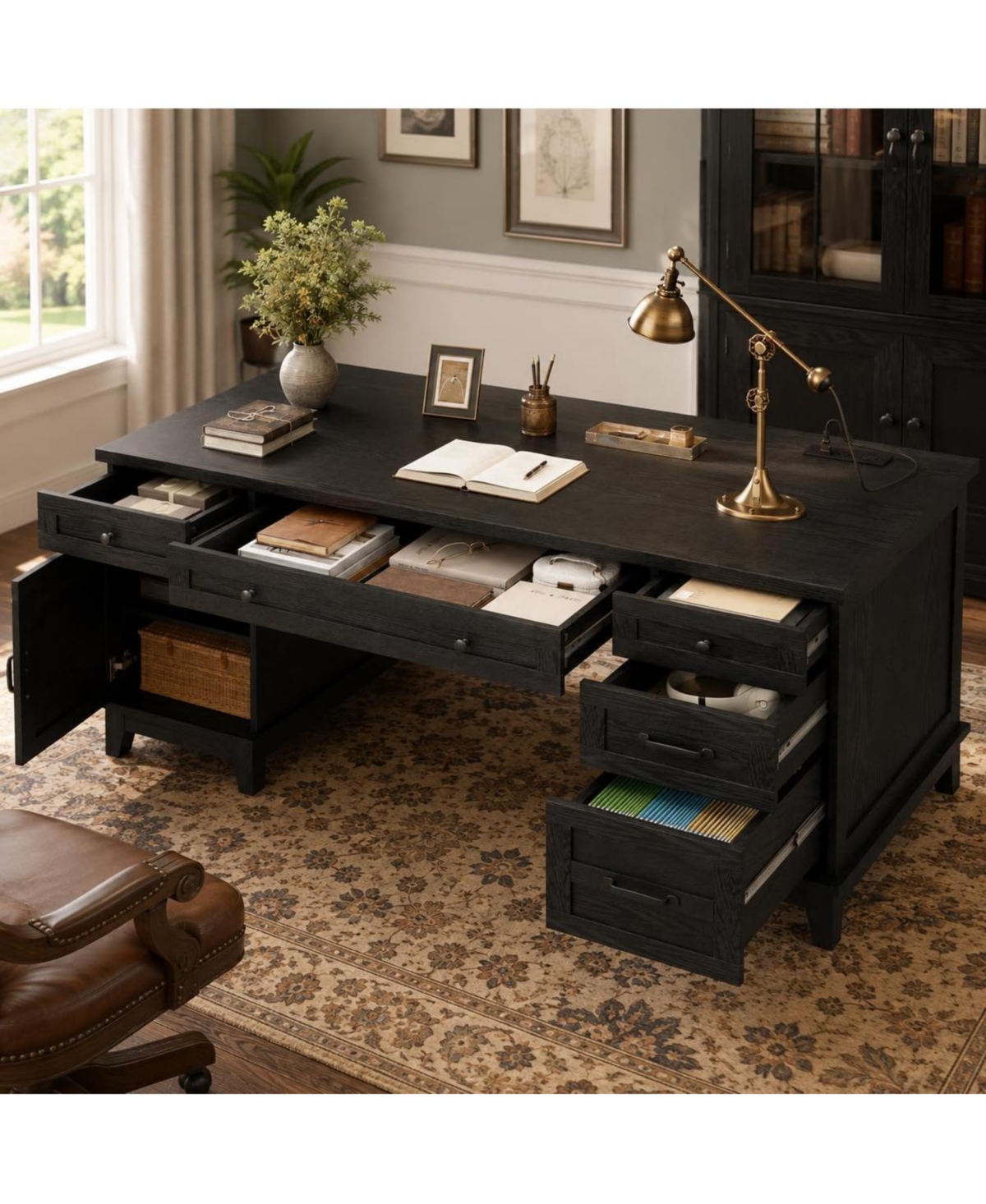 Click here for 60 Farmhouse Executive Desk with File Drawers  Cha... prices