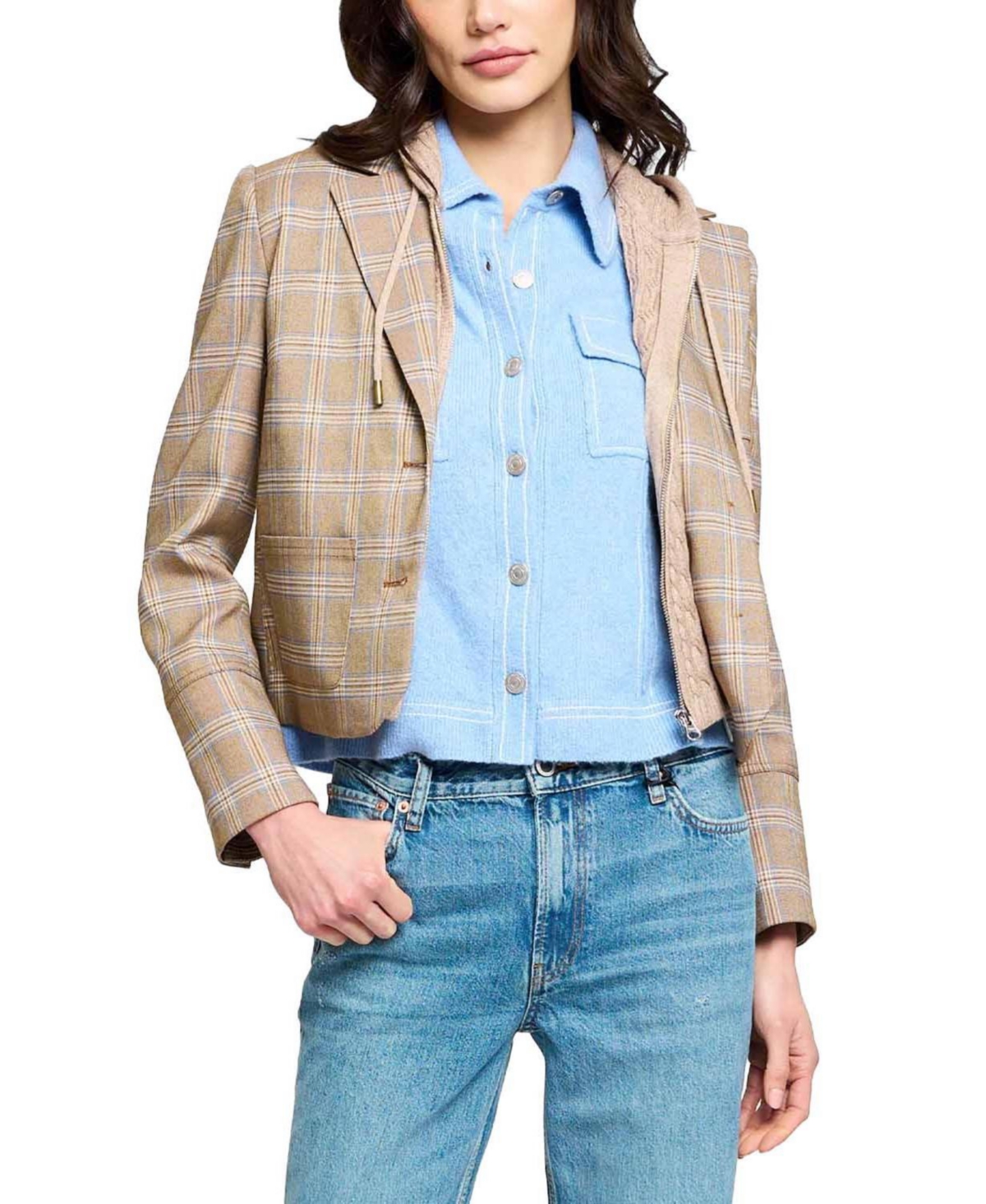 Click here for Central Park West Womens Sienna Plaid Cropped Blaz... prices