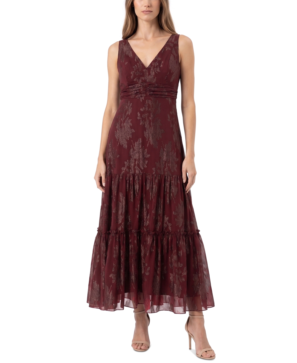Click here for Taylor Womens Halter Floral-Print Metallic Dress -... prices
