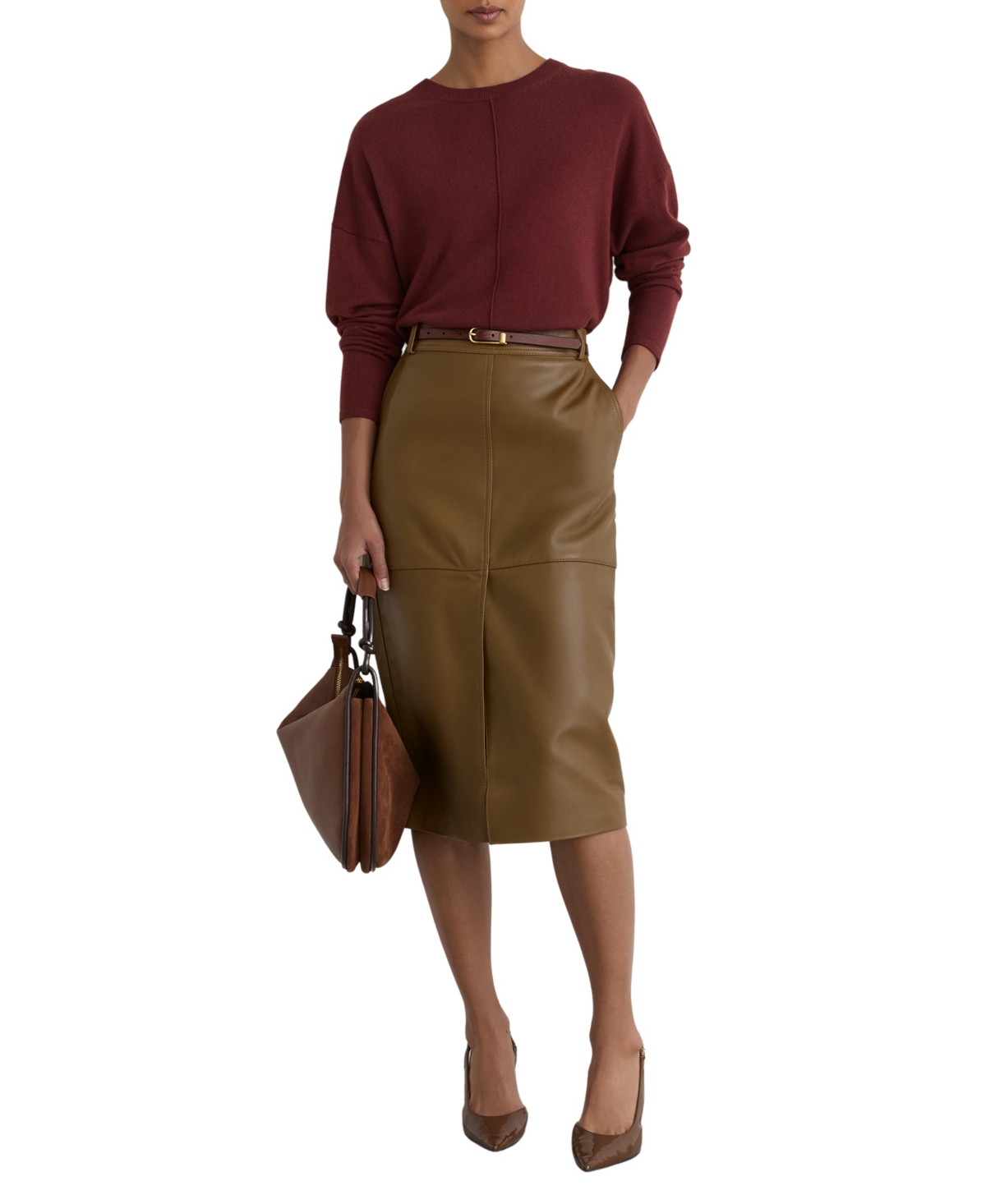 Click here for Reiss Womens Reverse-Seam Wool-Blend Sweater - Dar... prices