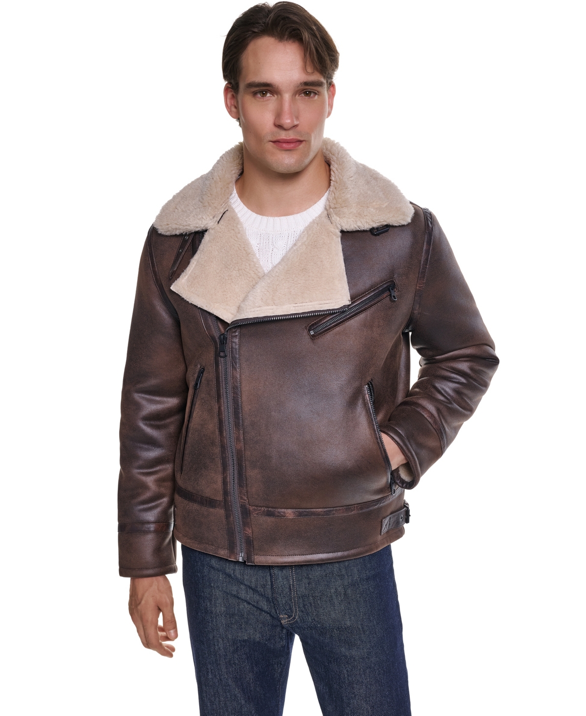 Click here for Karl Lagerfeld Paris Mens Asymmetrical Shearling M... prices