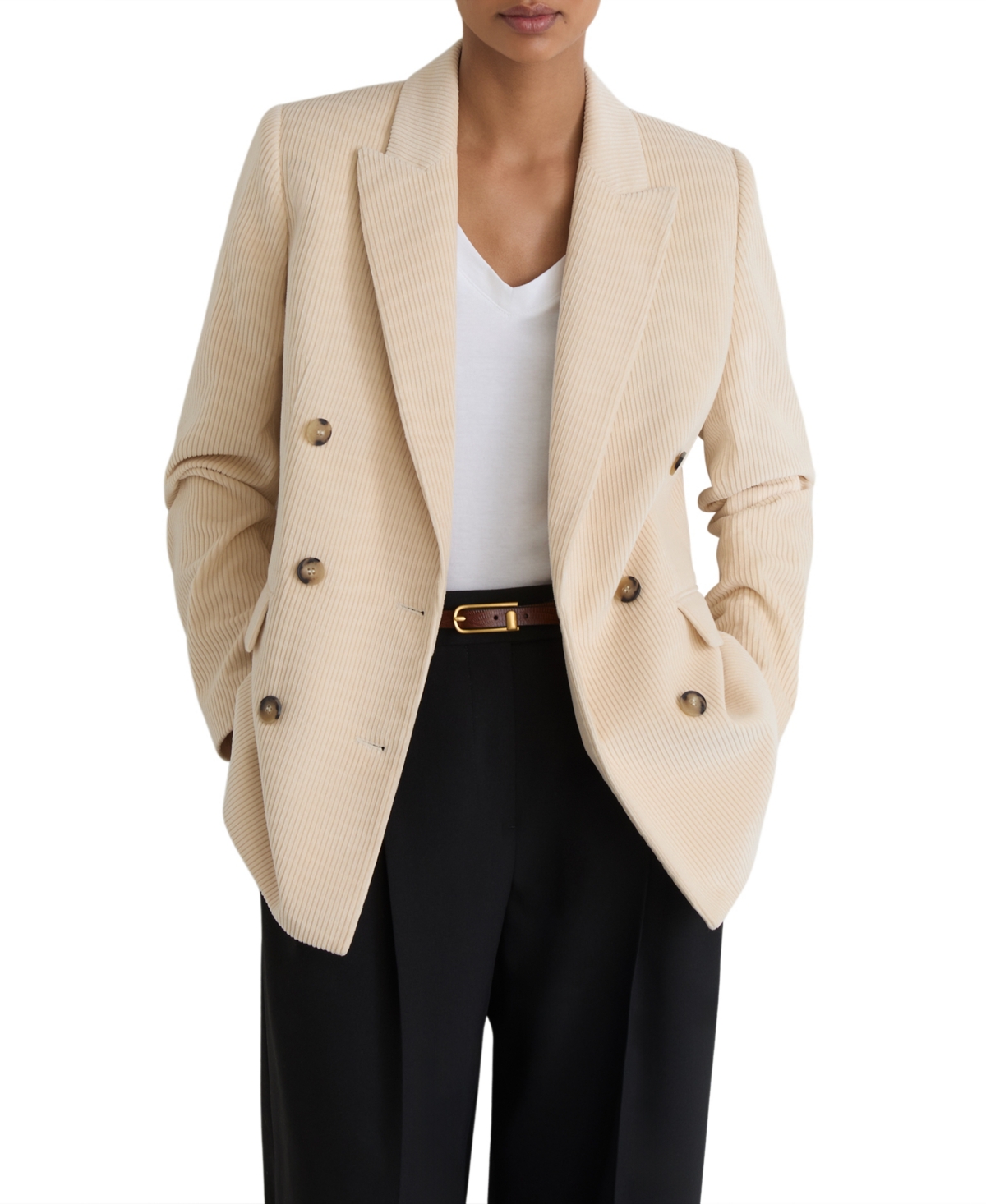 Click here for Reiss Petite Corduroy Double-Breasted Blazer - Bei... prices