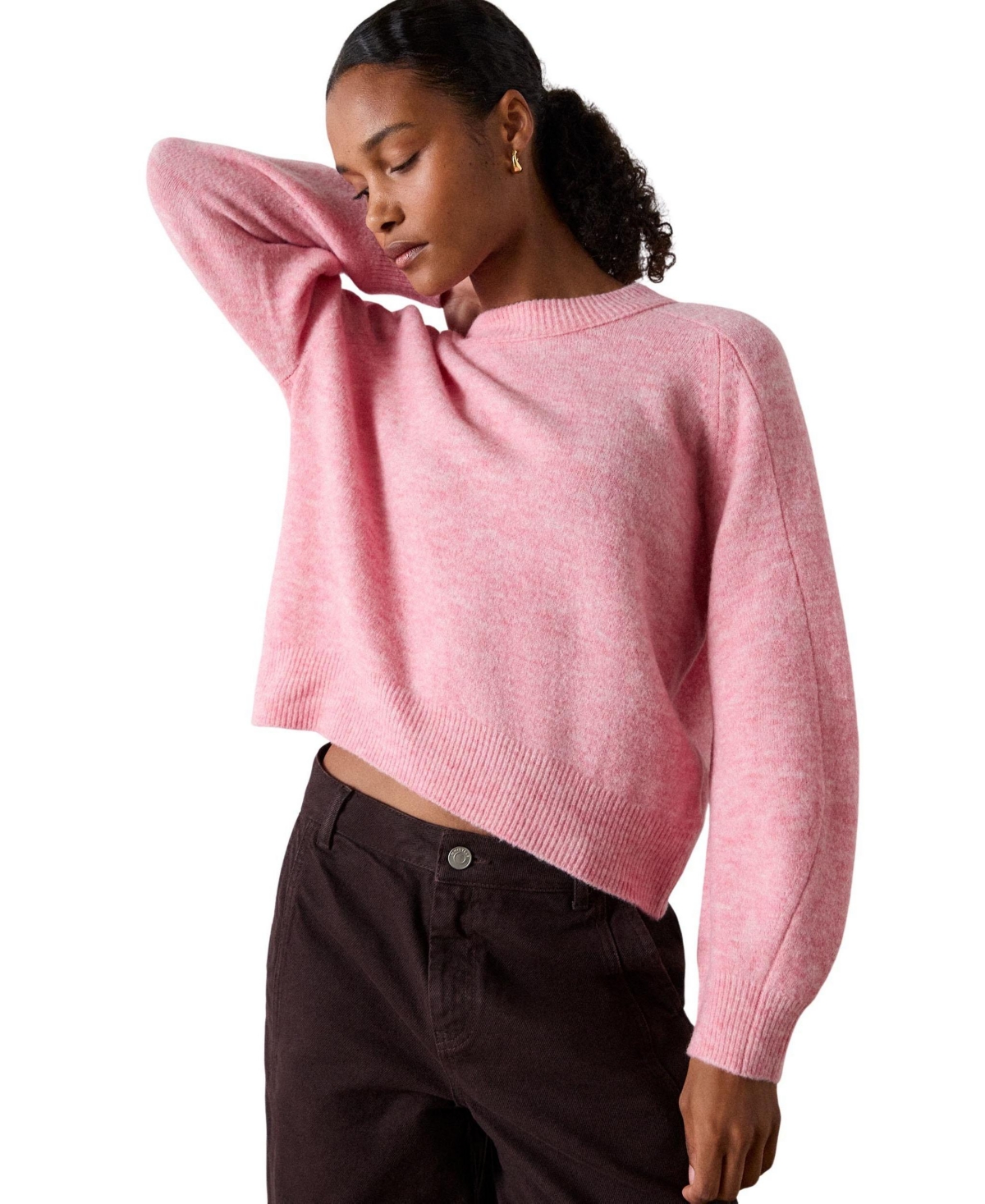 Click here for Whistles Womens Wool Mix Curved Hem Knit - Pink prices