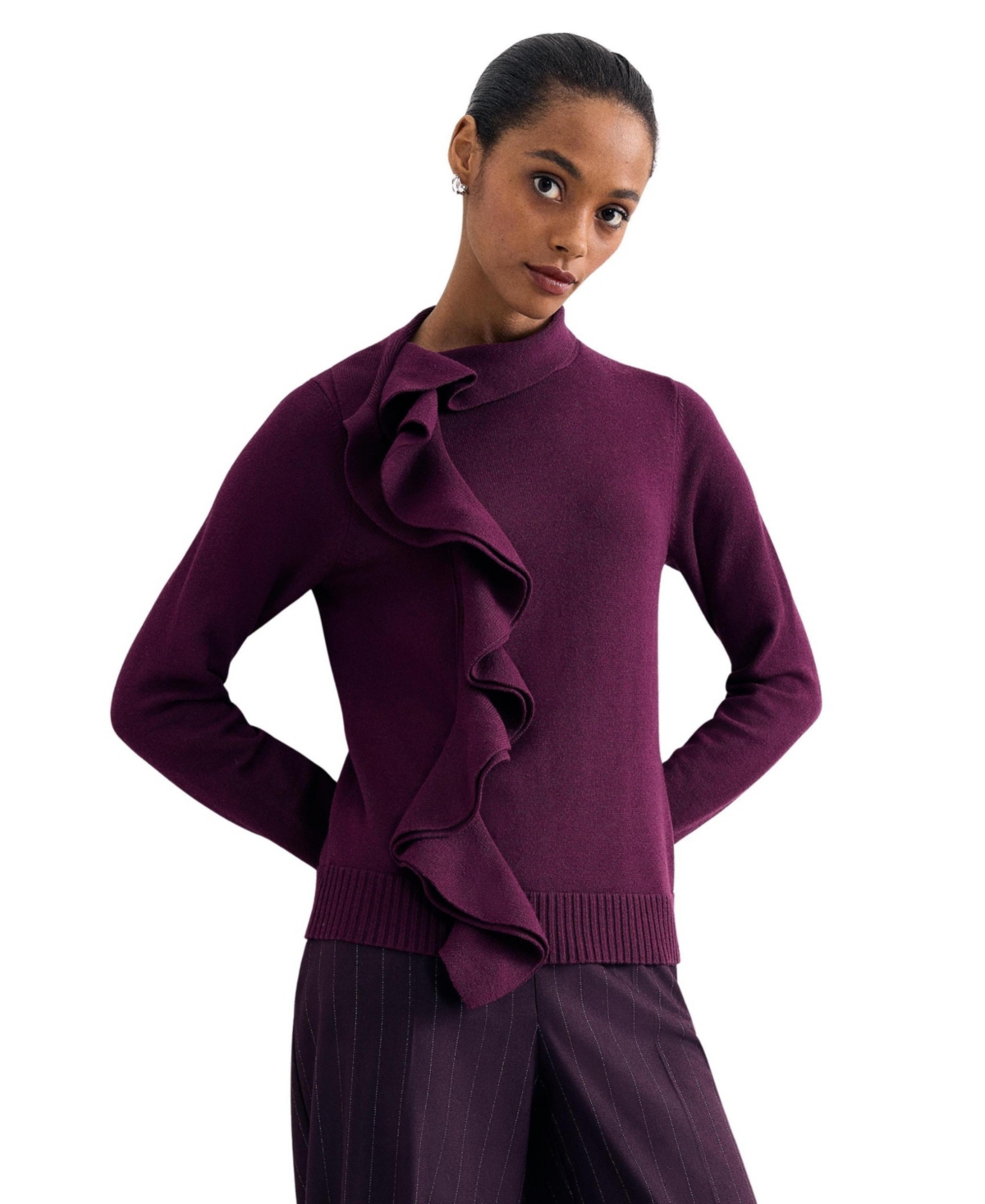 Click here for Phase Eight Womens Plum Ruffle Detail Knit Jumper... prices