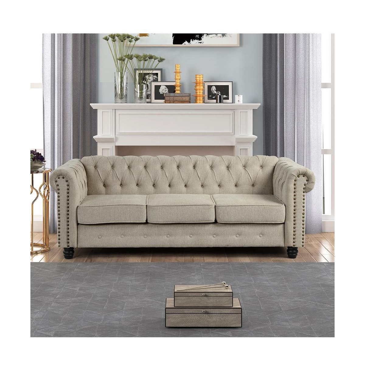 Click here for Morden Fort Linen Chesterfield 3 Seat Sofa Living... prices