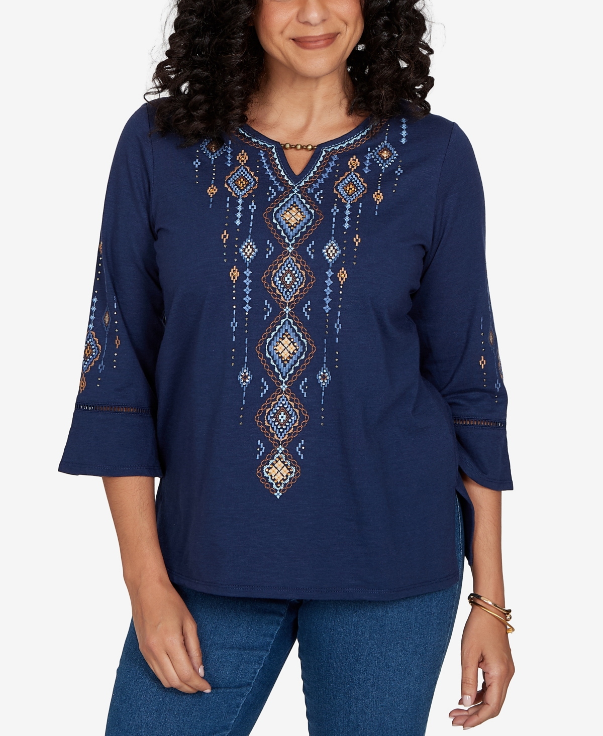 Click here for Alfred Dunner Petite Keyhole 3/4-Sleeve Embroidere... prices