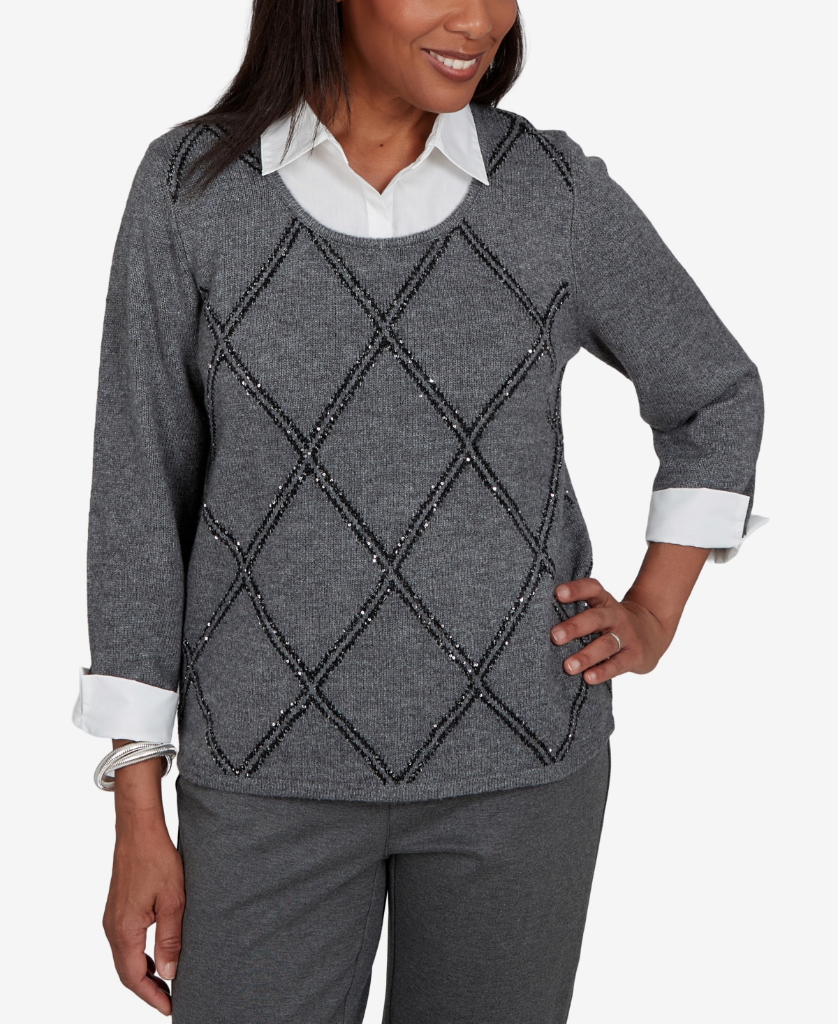 Click here for Alfred Dunner Womens Sweatr 3/4-Sleeve Scoop Neck... prices