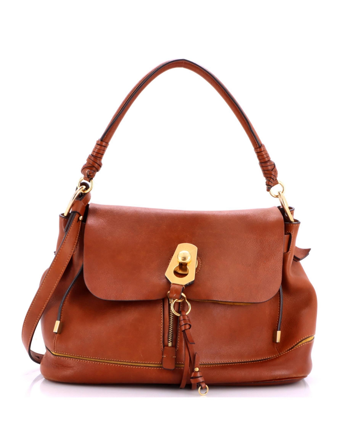 Click here for Pre-Owned Chloe Small Owen Flap Bag Leather - Brow... prices