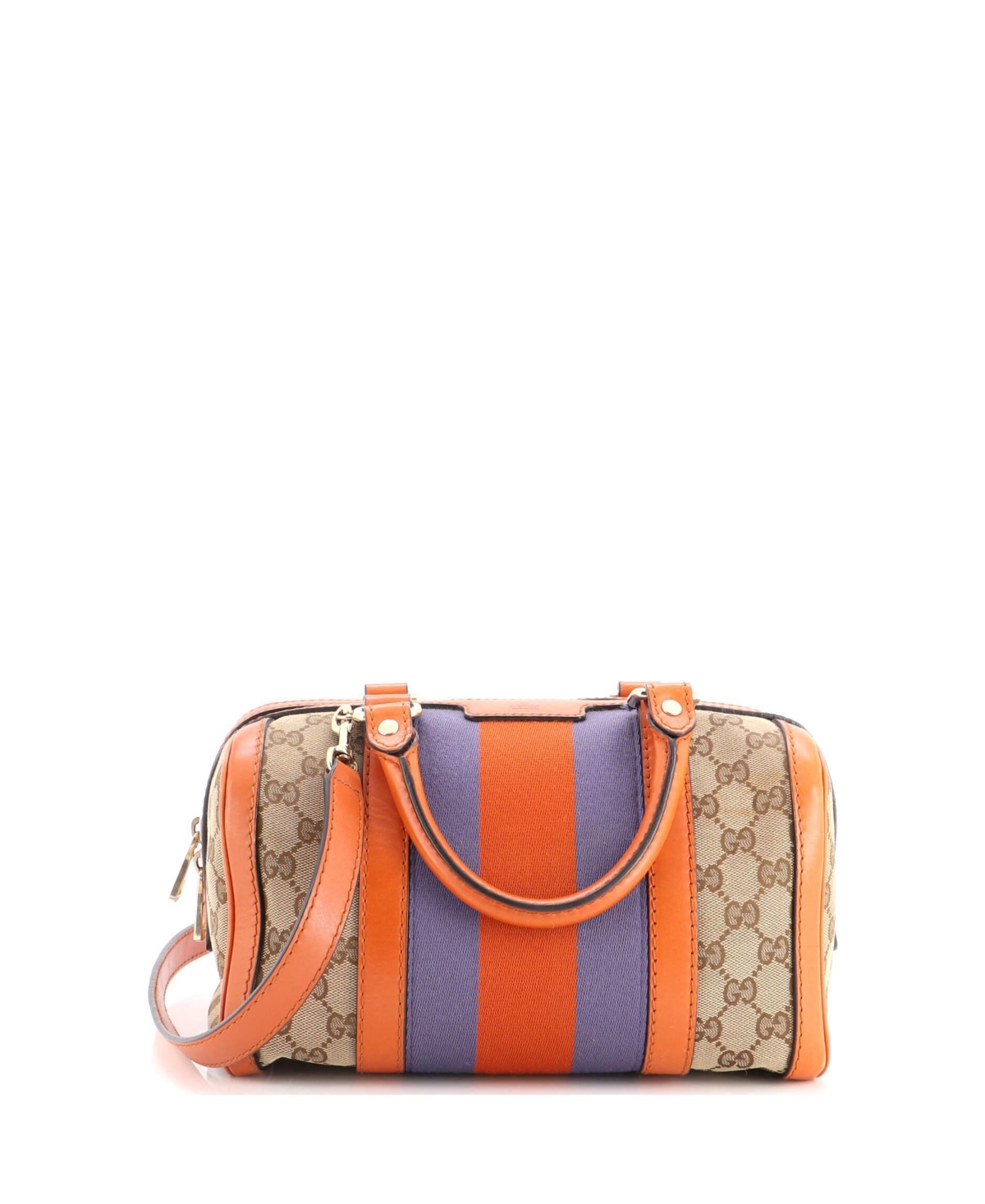 Click here for Pre-Owned Gucci Small Vintage Web Boston Bag Gg Ca... prices